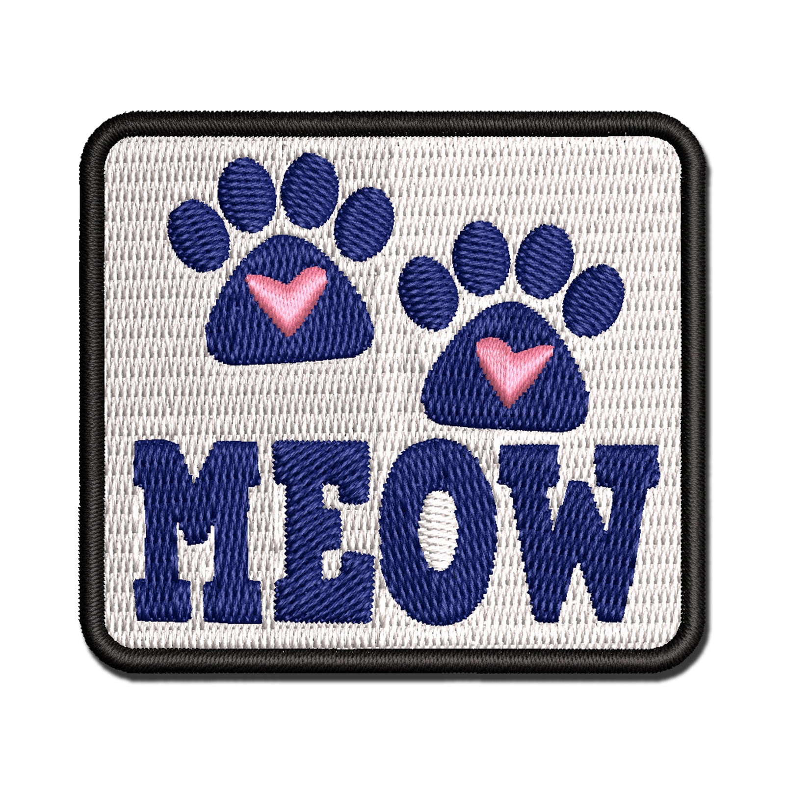 Meow Kitty Cat Paw Prints with Hearts Applique Multi-Color Embroidered ...