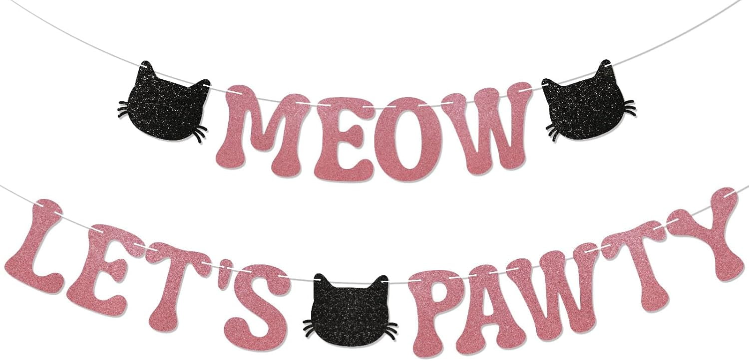 Meow Let's Pawty Banner - Pet Cats Decor, Cat Birthday Supplies, Pet ...