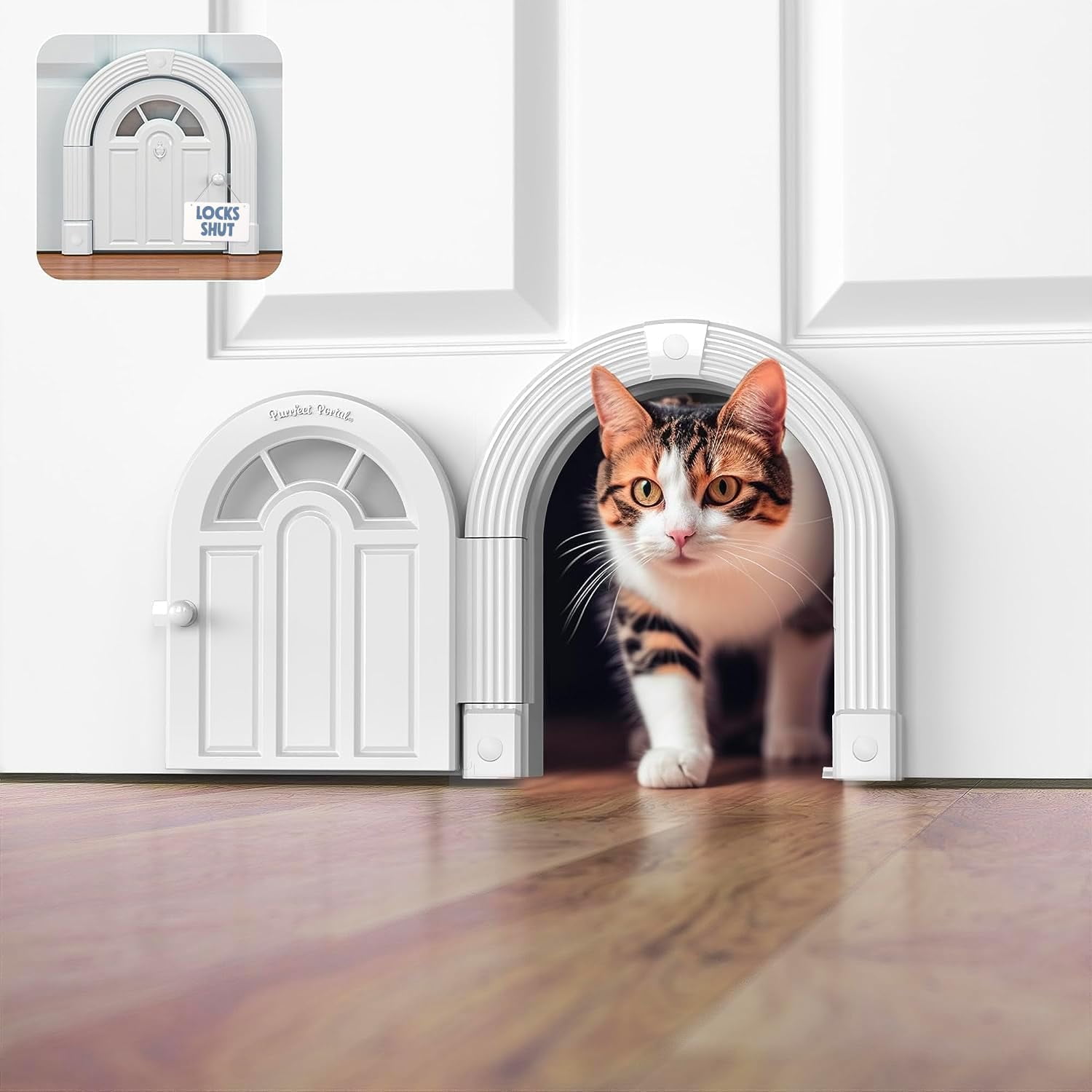 Meow Manor® Cat Door Interior Door - No-Flap, Interior Cat Door for Cats Up to 20 lbs, Easy DIY ...