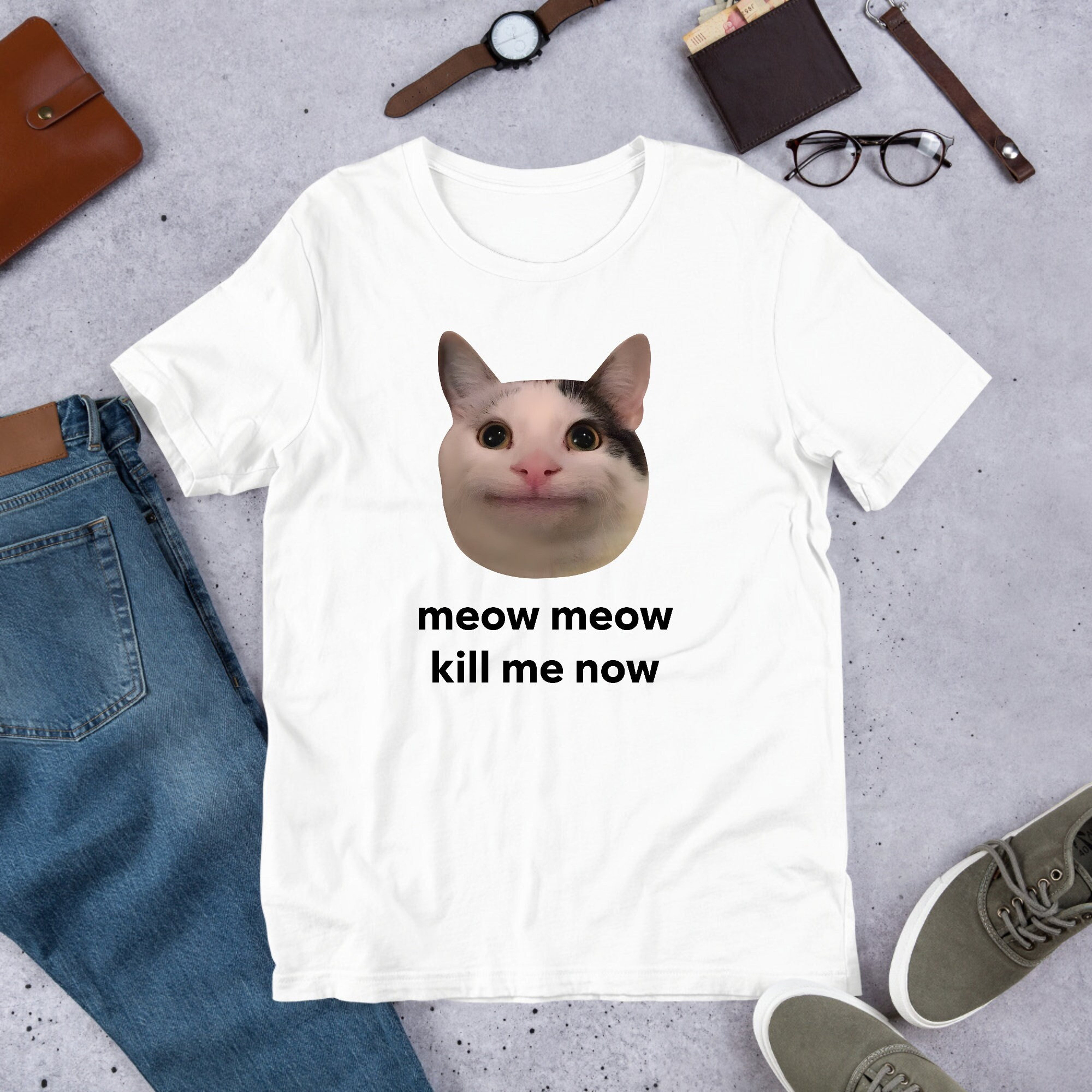 Meow Meow Kill Me Now Polite Cat Meme, Funny Cat Meme Shirt, Ironic Shirt, Weirdcore Clothing ...