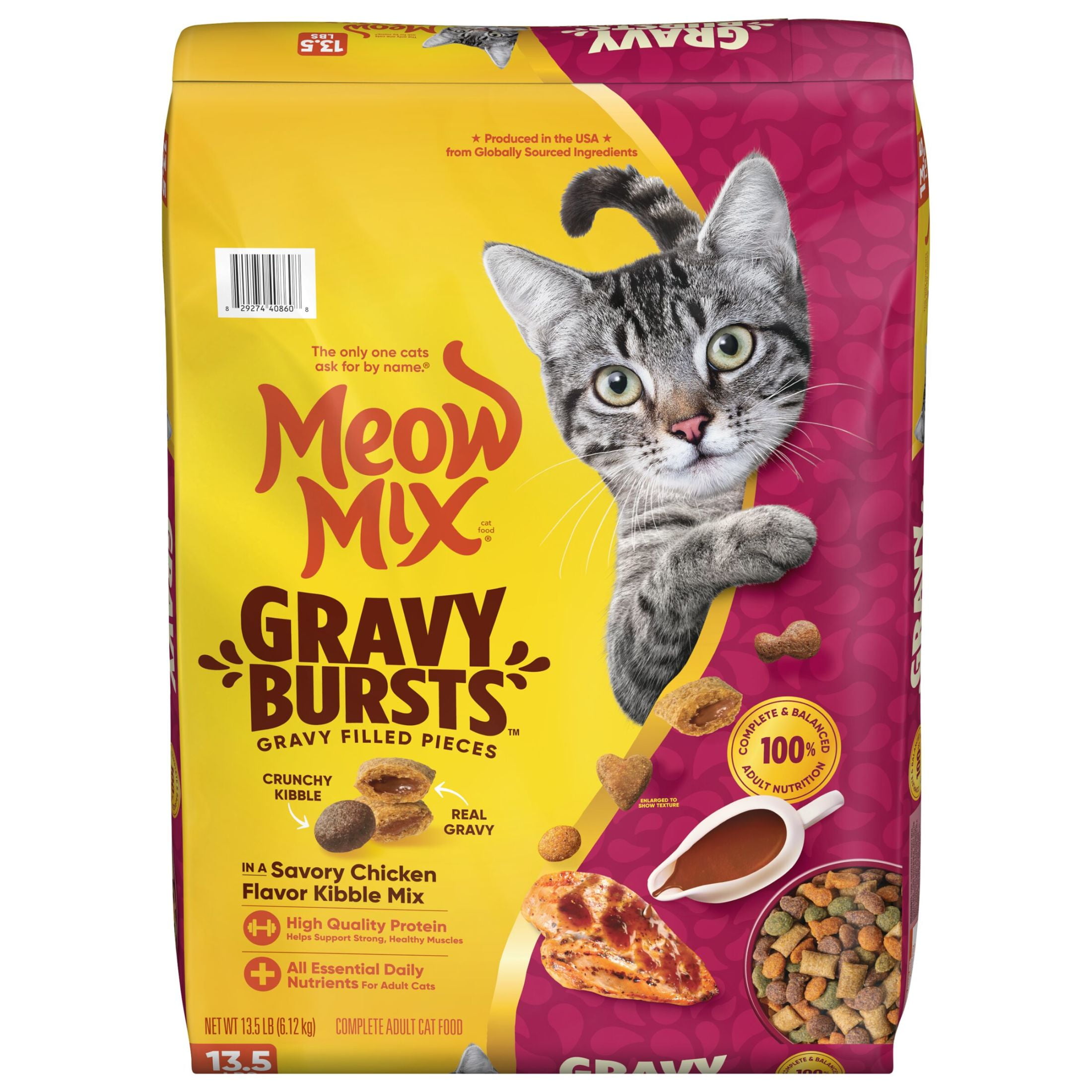 Free Shipping! Meow Mix Dry Cat Food with Gravy Filled Pieces, Savory ...