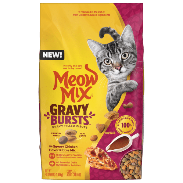 Meow Mix Gravy Bursts Savory Chicken Flavor Mix with Gravy Filled ...