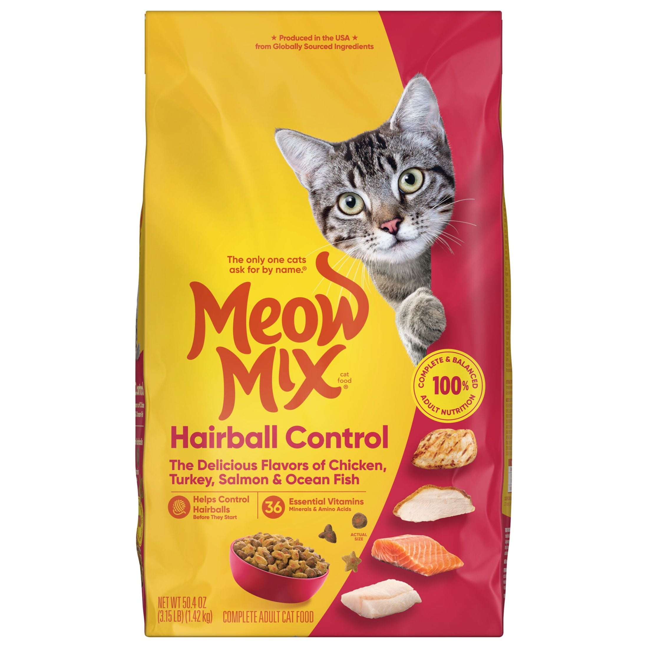 Meow Mix Dry Cat Food, Hairball Control, Chicken, Turkey, Salmon ...