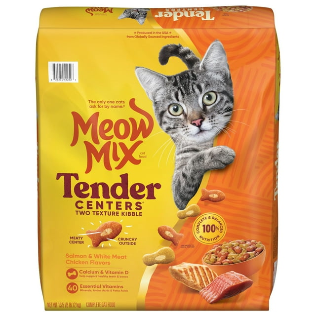 Meow Mix Tender Centers Salmon & White Meat Chicken Crunchy & Tender ...