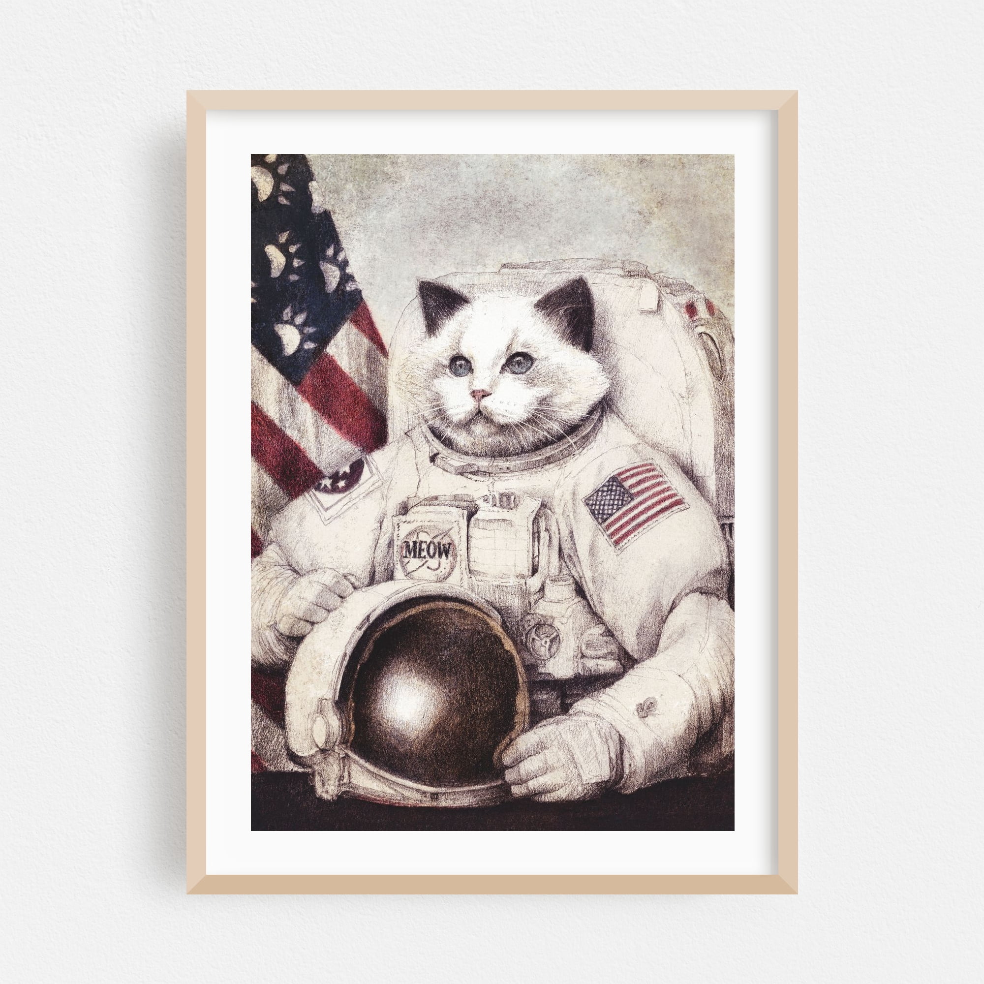 Meow out of Space - Drawing Cat Space Humor Retro Surrealism Fantasy ...
