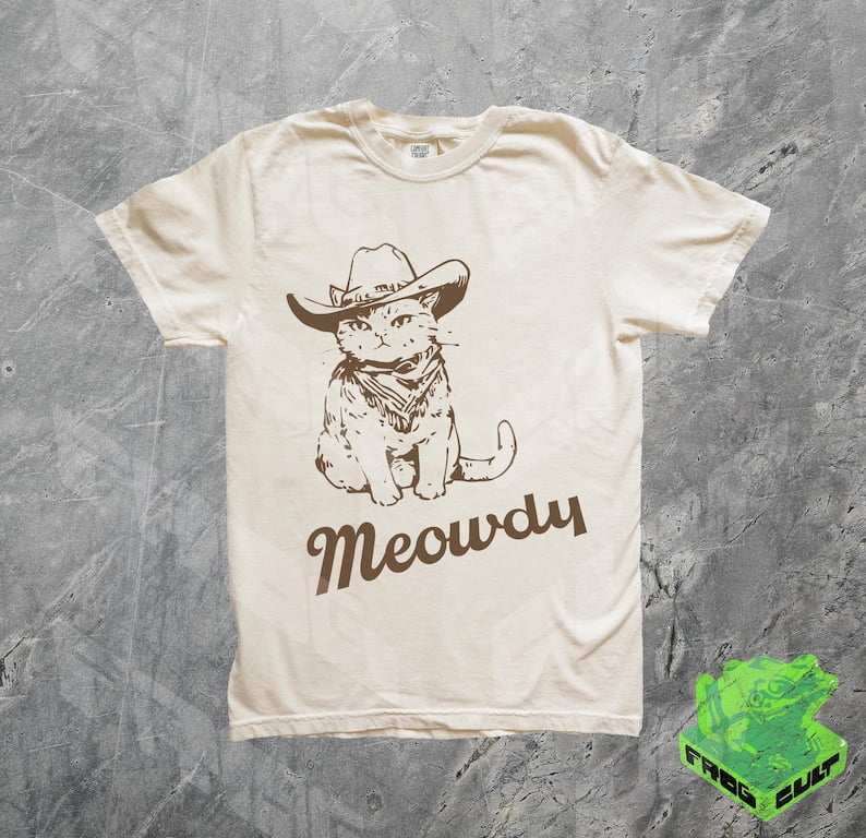 Meowdy Cute Cat Country Western Vintage T-Shirt, , Retro 90s Cowgirl ...
