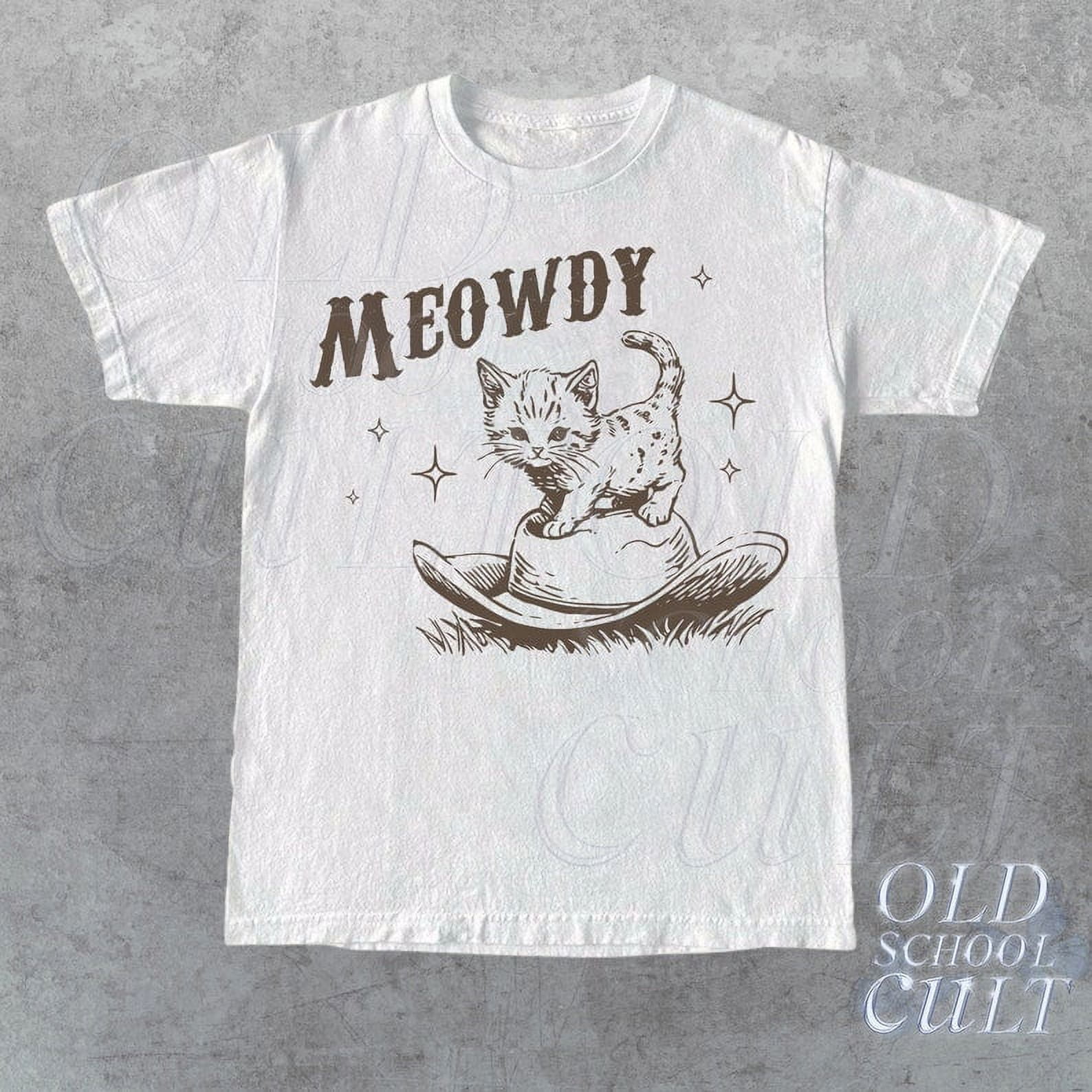 Meowdy Cute Kitten Cat Country Western Vintage T-Shirt, Retro 90S ...