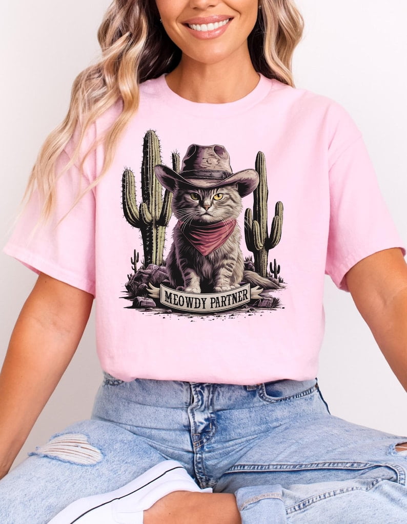 Meowdy Partner Cat Shirt Cowboy Cat TShirt Cute Cat Tee Funny Cat Shirt ...