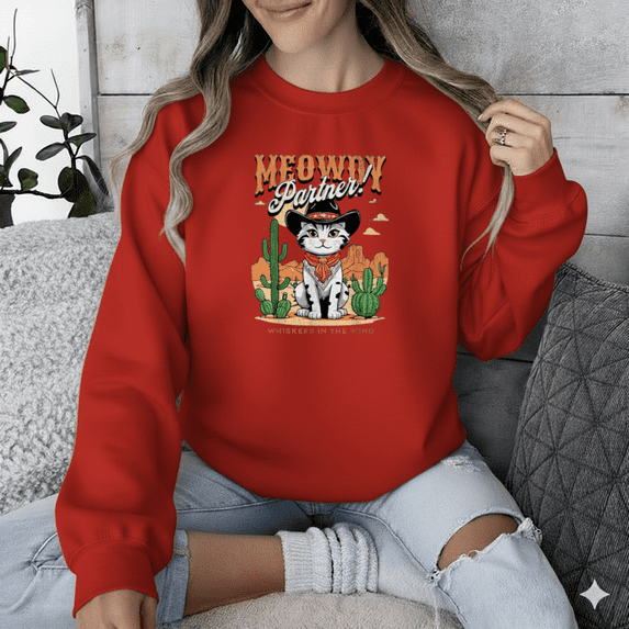 Meowdy Partner Cowboy Cat Meme Funny Pet Lover Western Style Sweatshirt ...