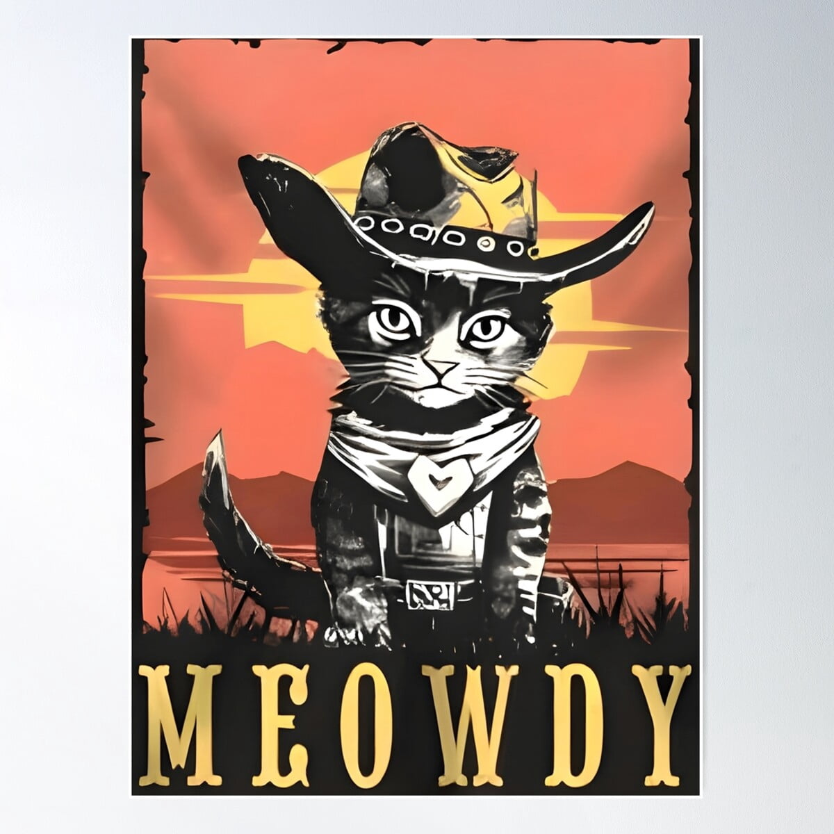 Meowdy Western Kitty - Unique Cat In Cowboy Hat Poster Wall Art, Modern ...