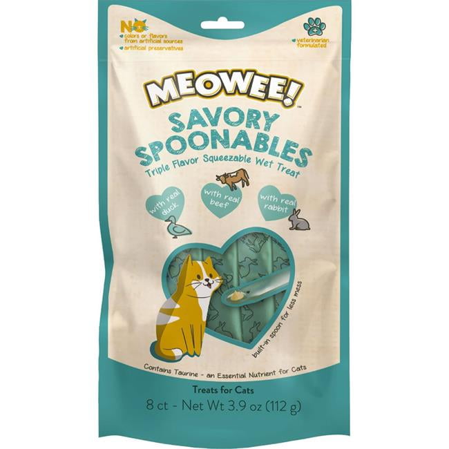 Meowee Savory Spoonables Squeezable Wet Cat Treat - Duck, Beef & Rabbit ...