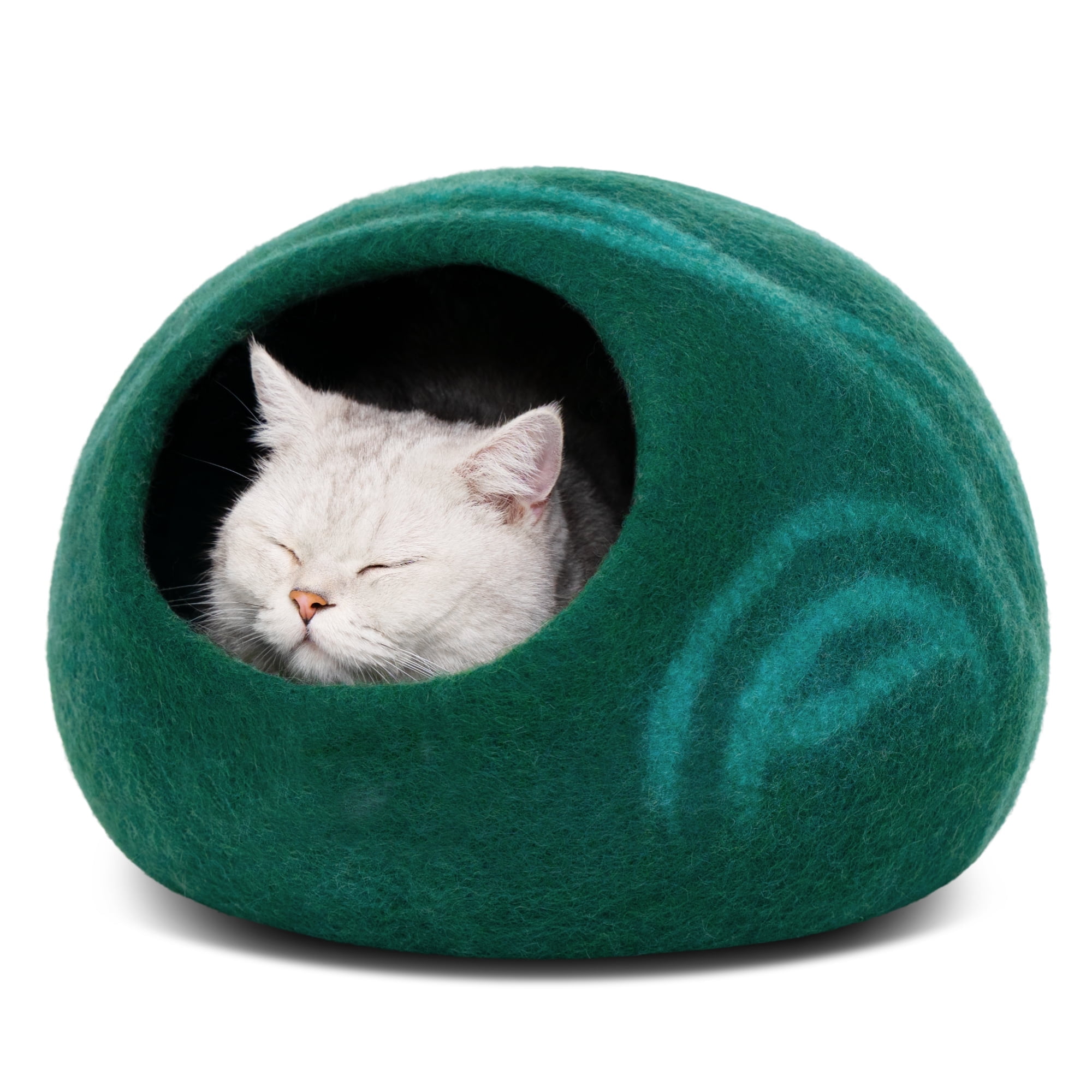 MEOWFIA Indoor Hideaway Cat Bed for Big Cats - Wool Cave Bed - Emerald ...