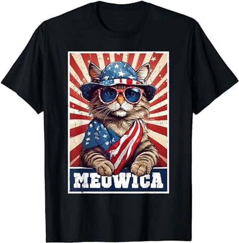 Meowica 4th of July Cat American Flag Cat Funny 4th of July T-Shirt ...