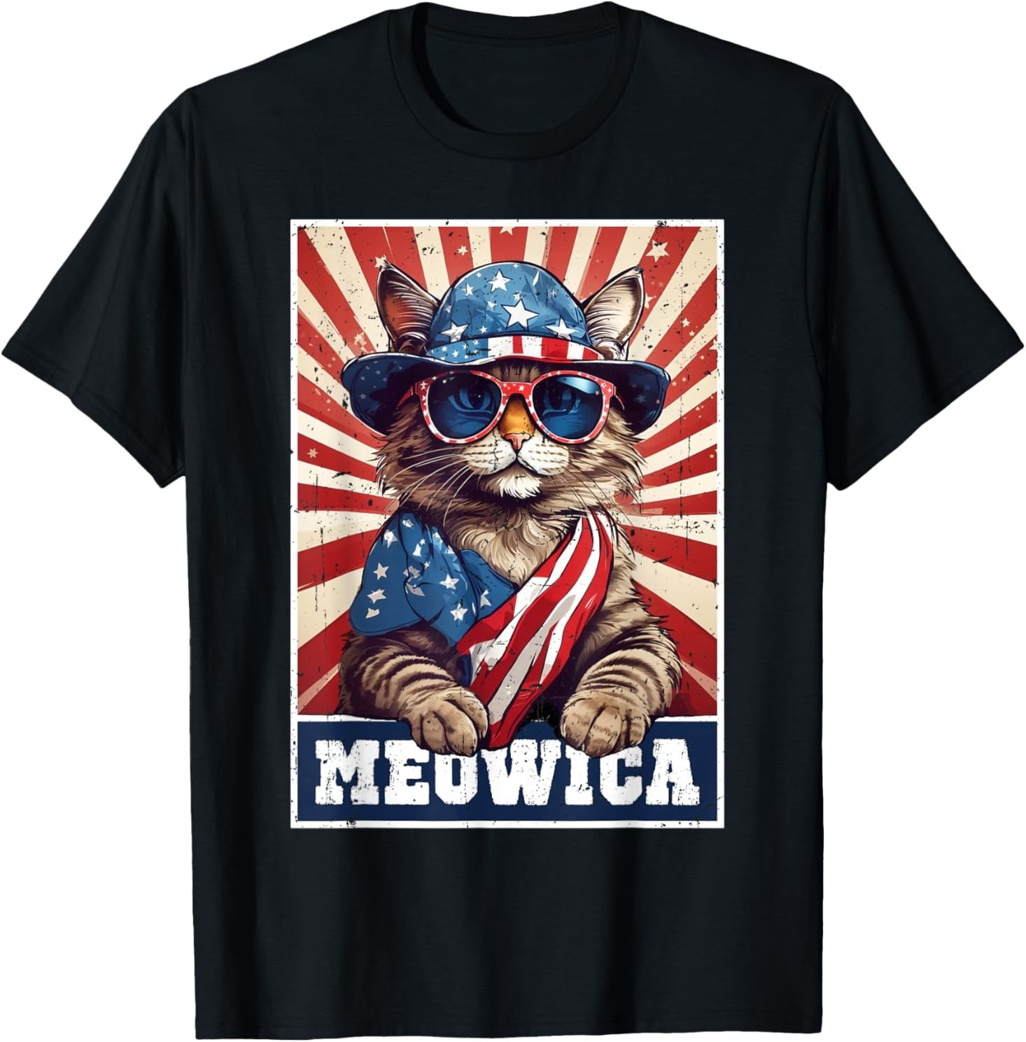 Meowica 4th of July T-Shirt – Funny Cat American Flag Patriotic Tee - Walmart.com