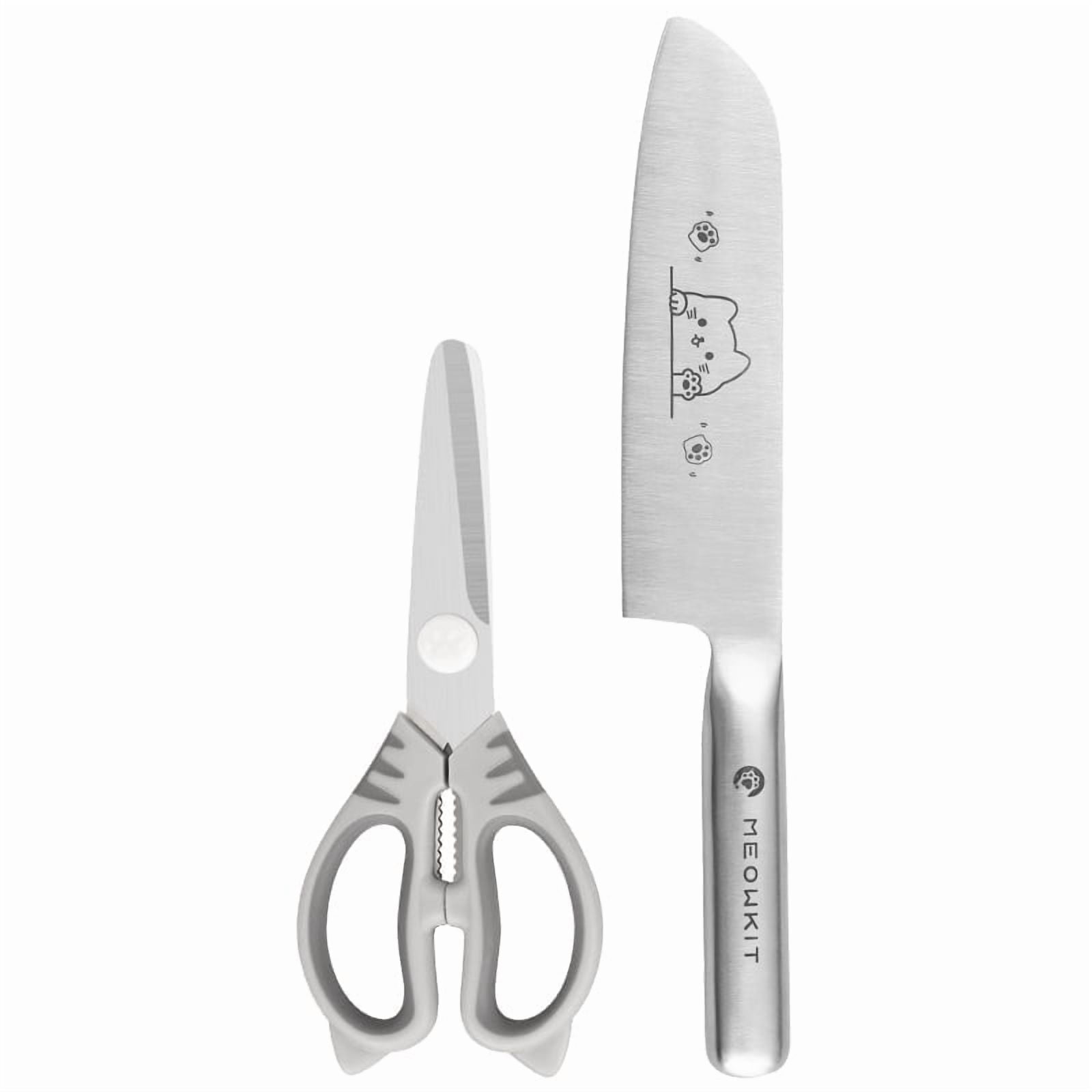 Meowkit 2-Piece Kitchen Knife and Scissors Set with Cute Cat Etching ...