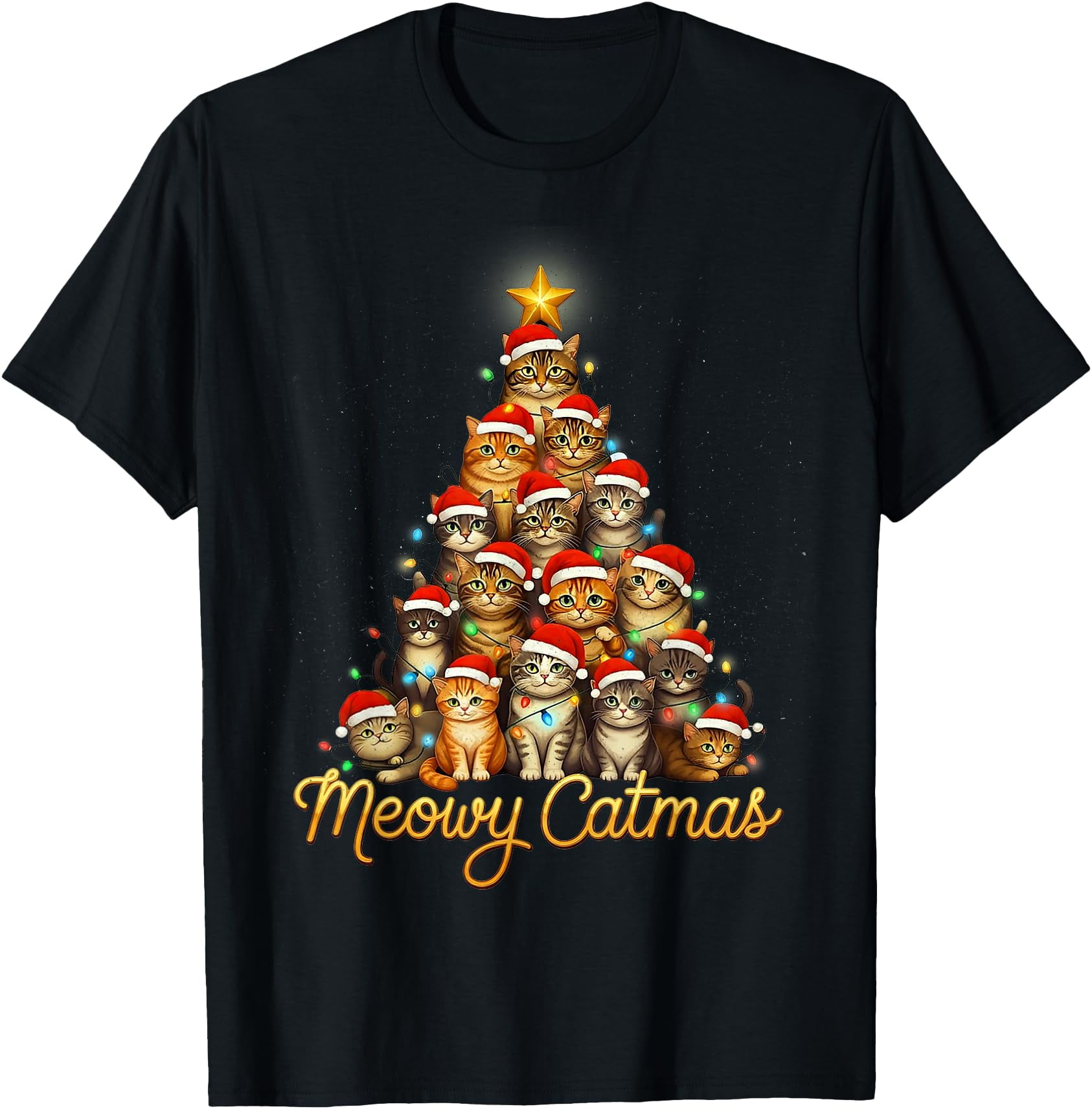 Meowy Catmas Funny Christmas Tree of Cats Design T-Shirt - Walmart.com