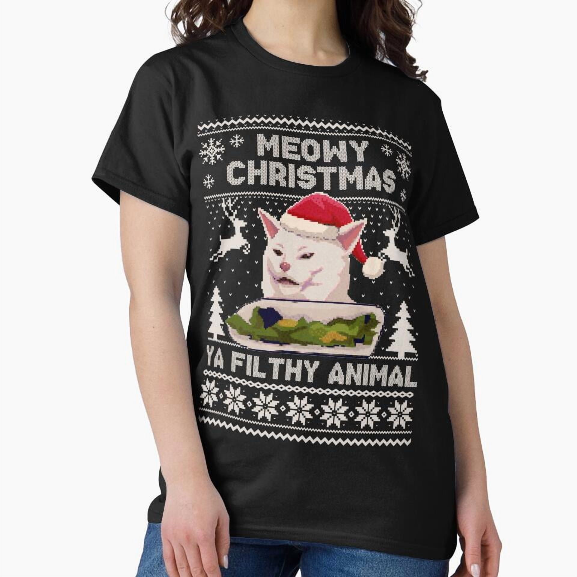 Meowy Christmas Filthy Animal Meme Cat Holiday Humor Unisex T-Shirt up ...