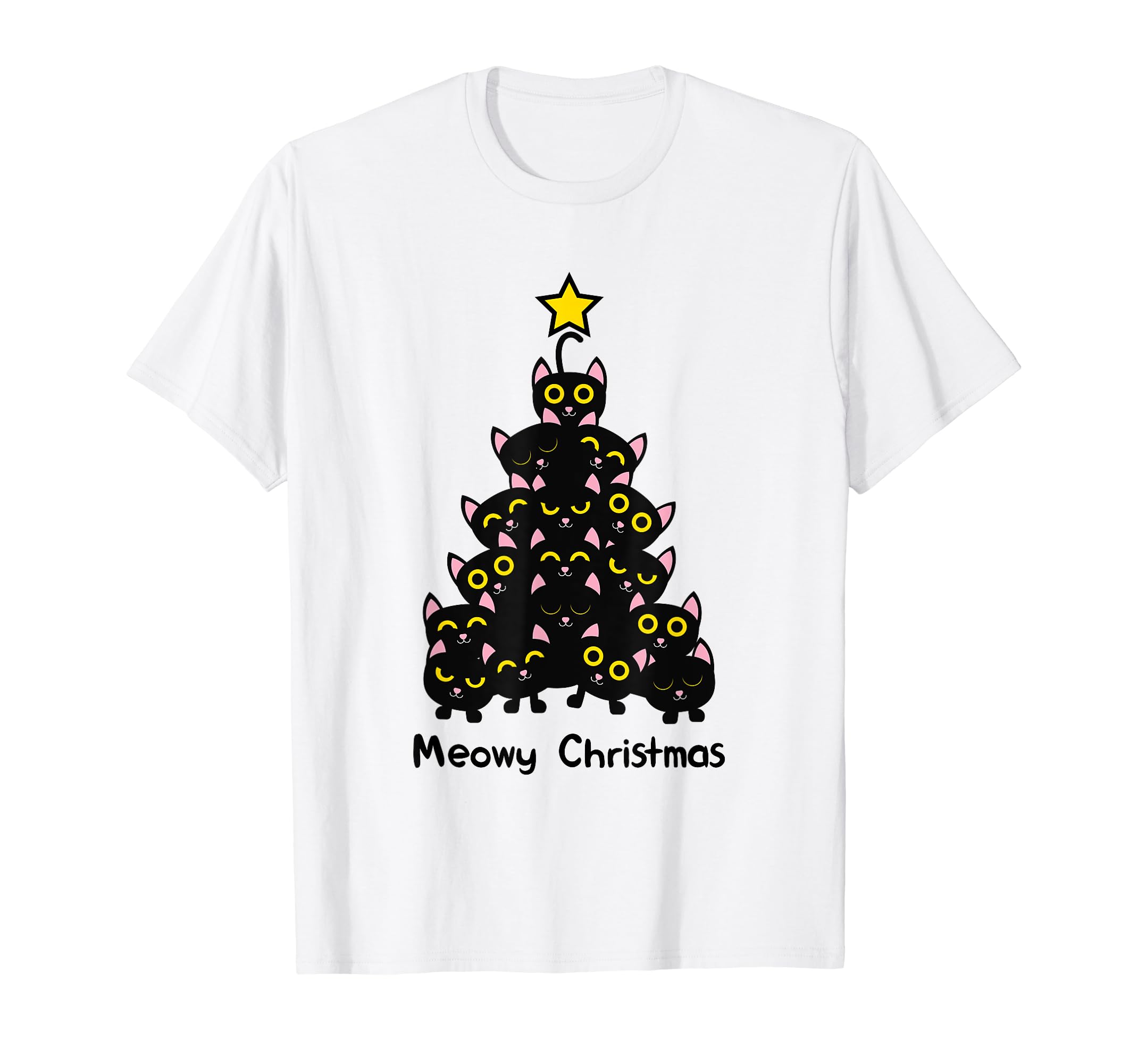 Meowy cat Christmas tree shirt men t shirt plus size White T-Shirt ...