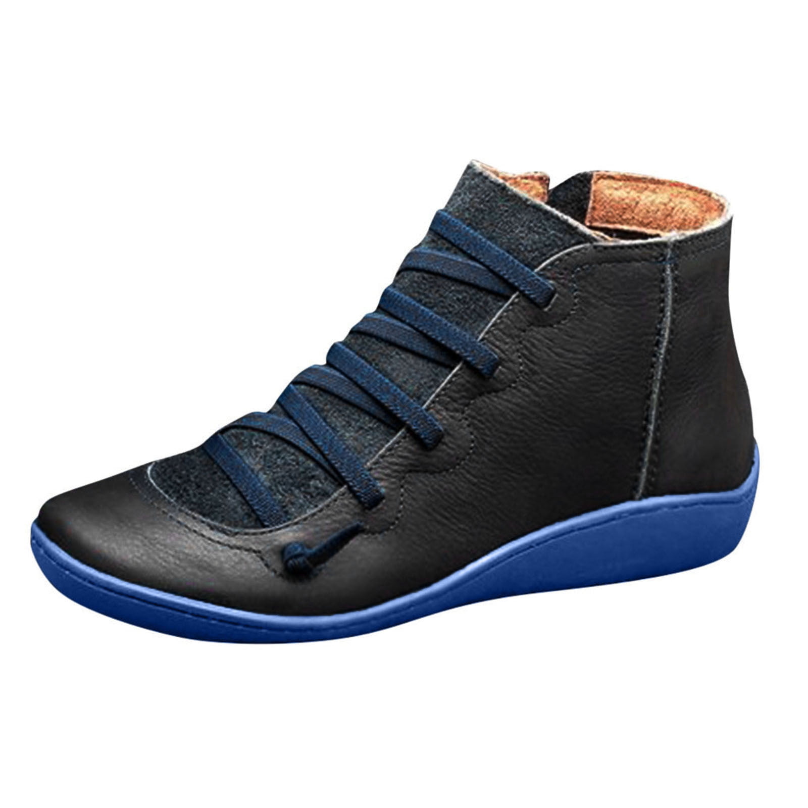 Mepaouo Flat Heel Booties for Women Arch Support No Heel Ankle Boots ...