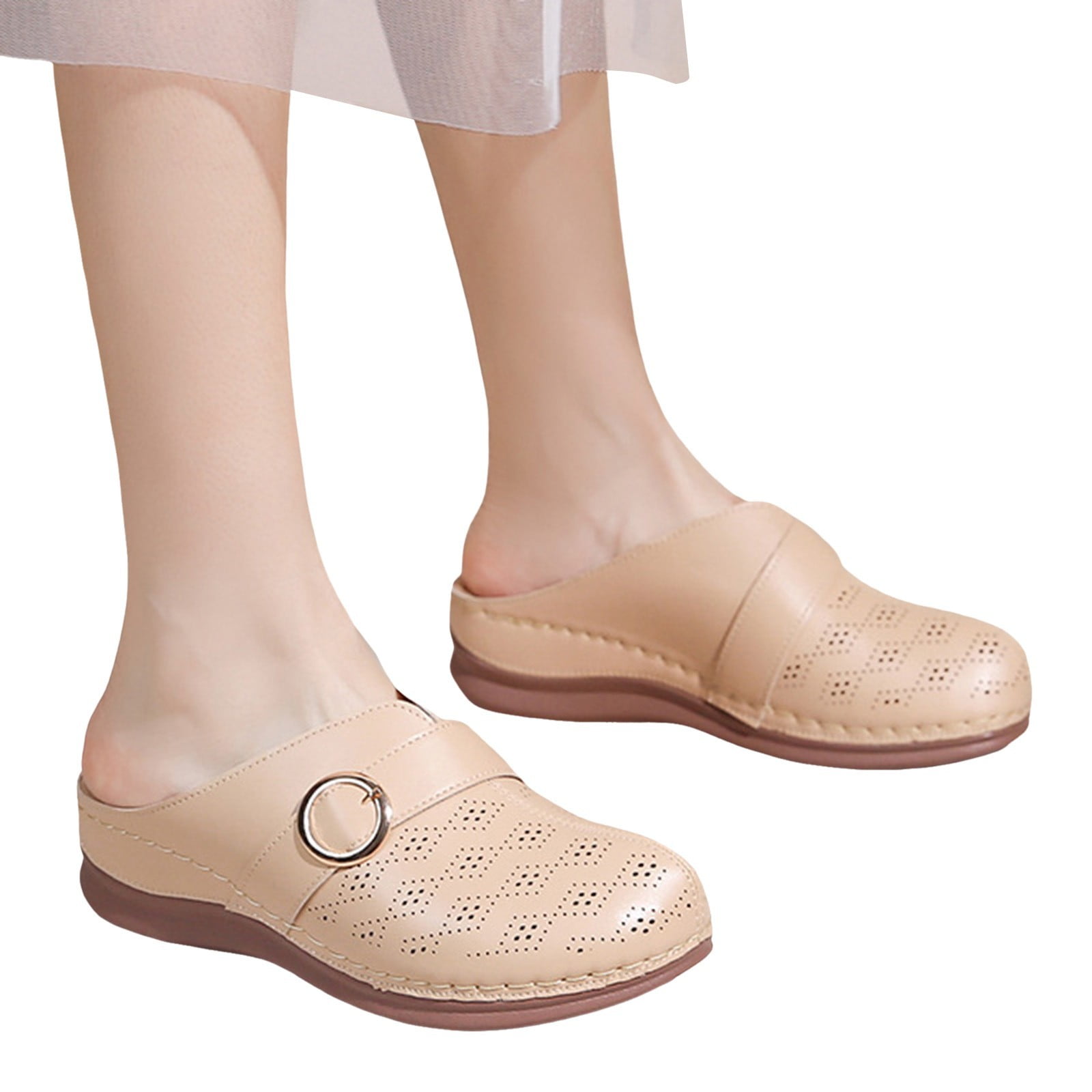 Mepaouo Clogs for Women Wide Width Wedge Sandals Hollow out Closed Toe Slip on Beach Slippers ...