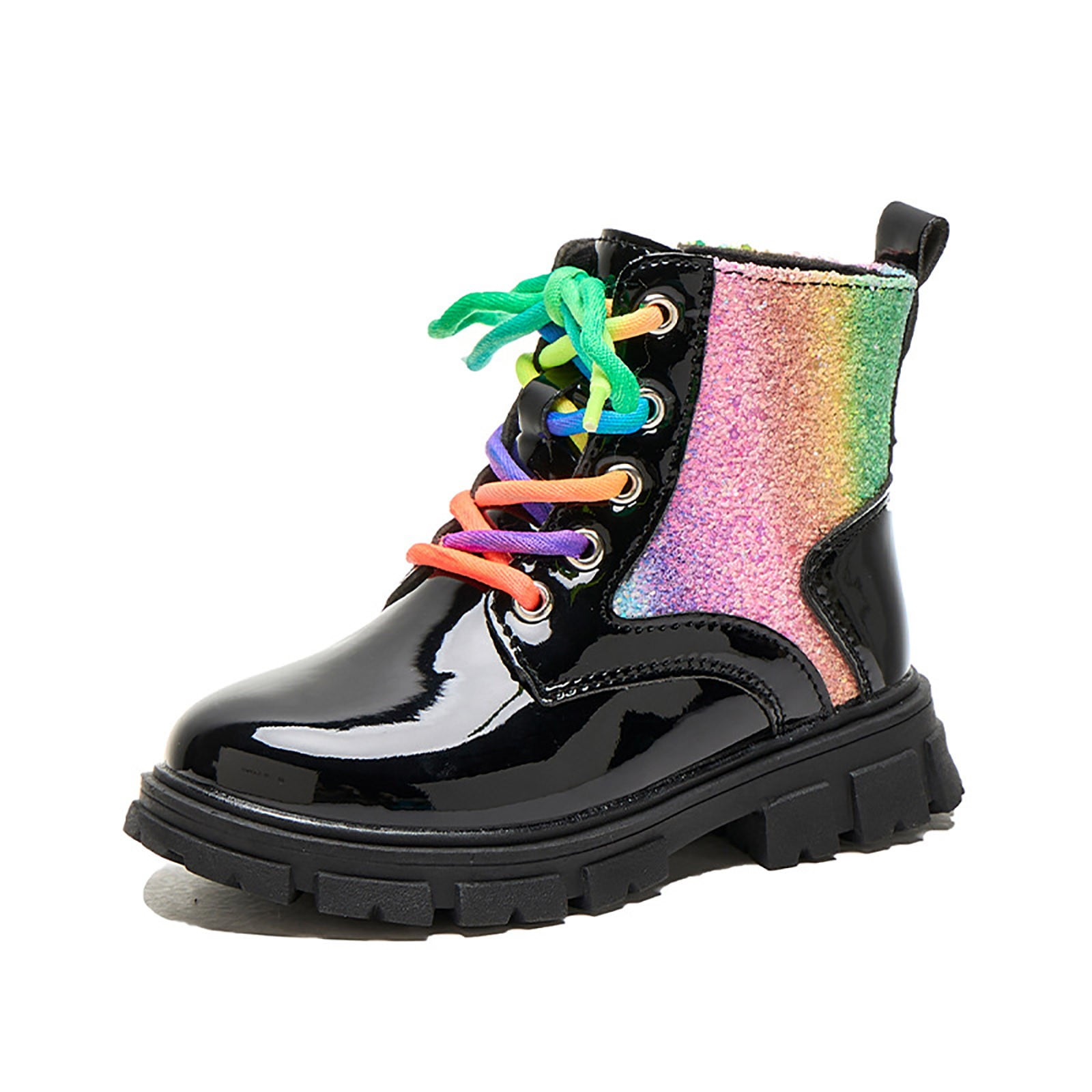 Mepaouo Colorful Ankle Boots for Girls Lace up Rainbow Shoelace Combat ...