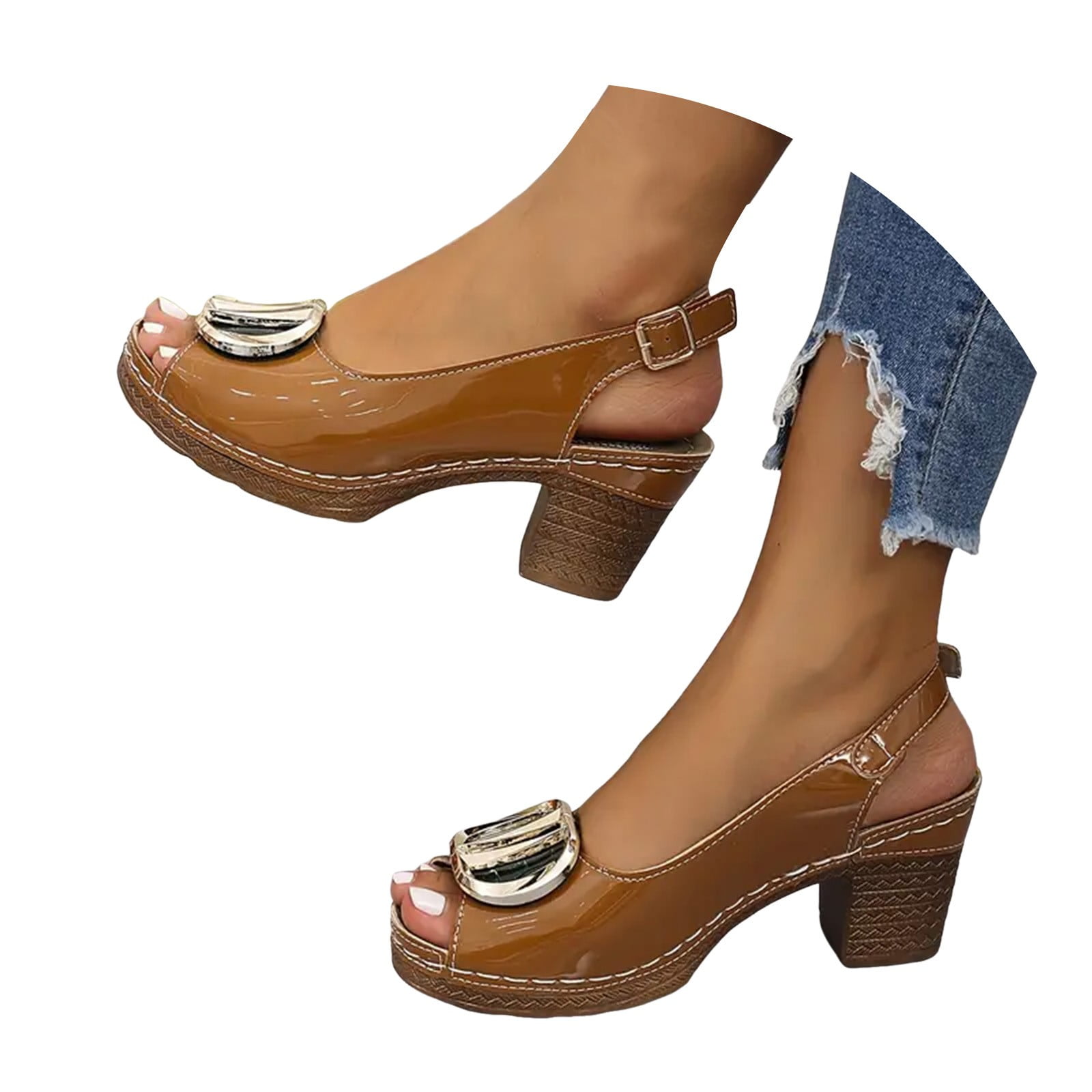 Mepaouo Dotmalls Shoes for Women 2025 Peep Toe Chunky Heel Dress ...