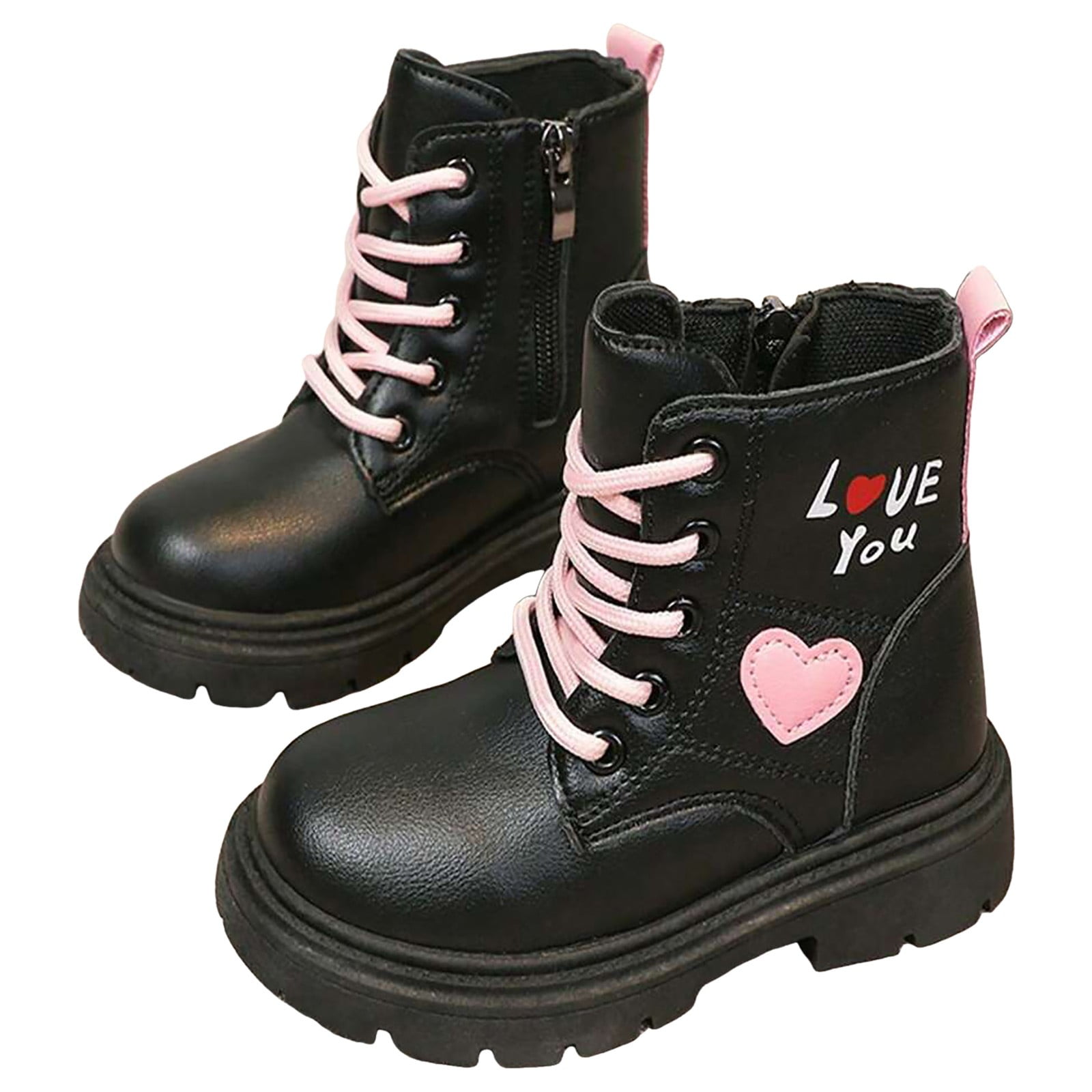Mepaouo Girls Ankle Boots Love You Pink Combat Boots Lace up Winter ...