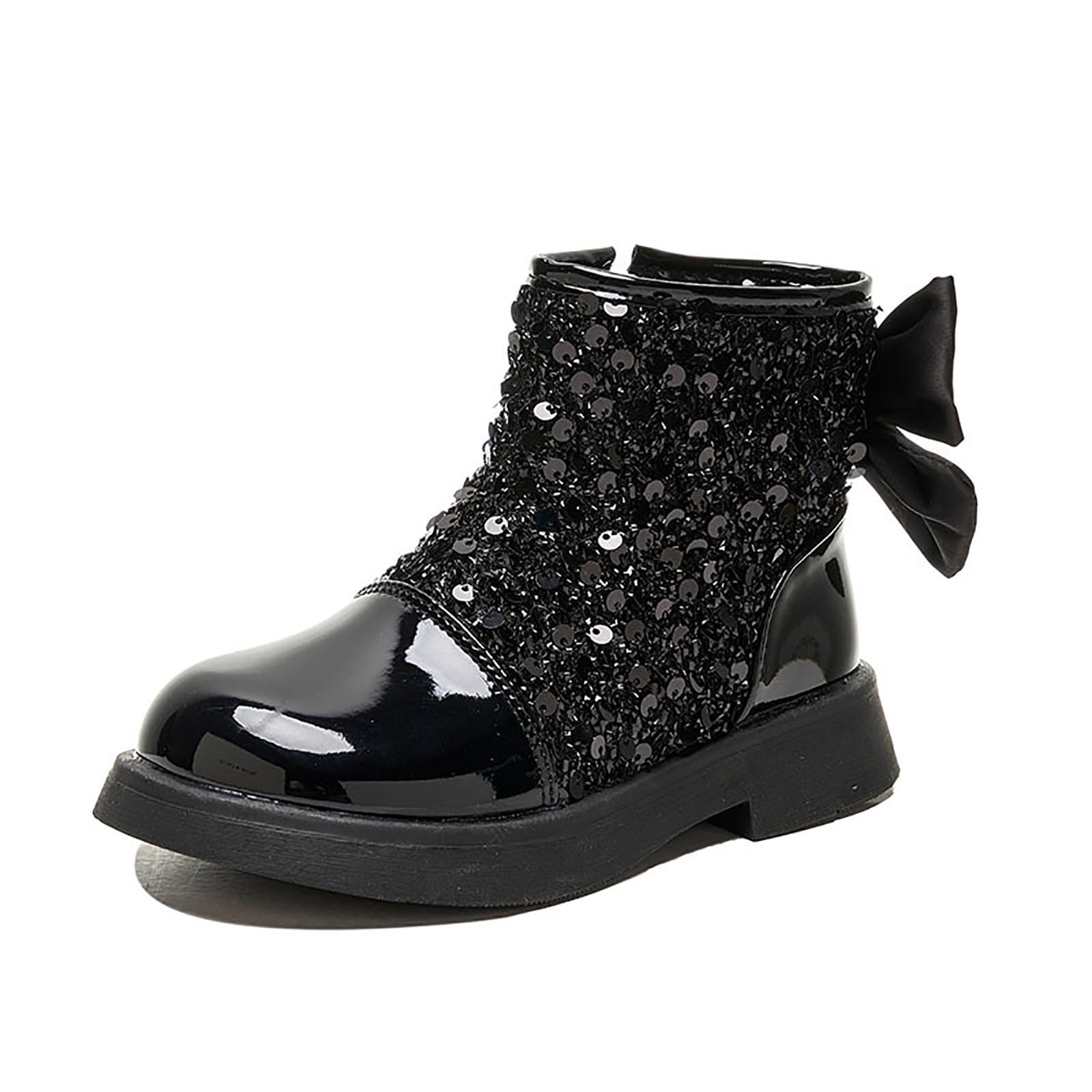 Mepaouo Girls Bow Ankle Boots Sequin Glitter Slip on Dress Boots with ...