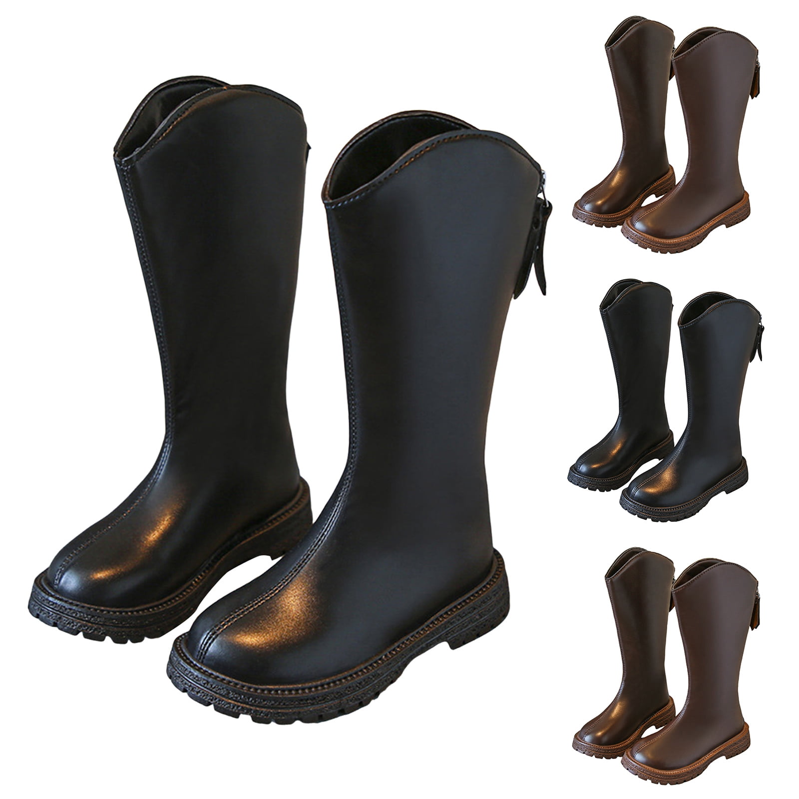 Mepaouo Girls Knee High Boots Kids Low Heel Side Zipper Tall Riding ...