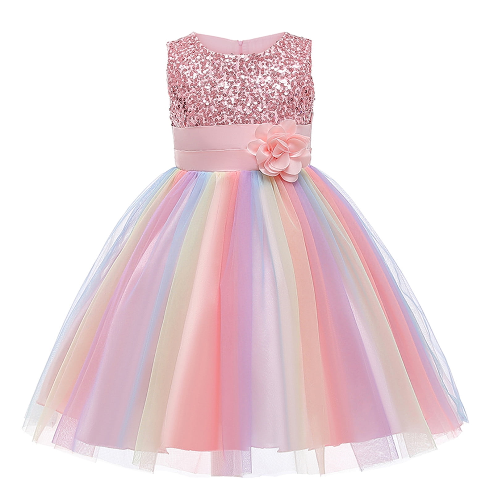 Mepaouo Girls Princess Dress Sequin Tulle Rainbow Sleeveless Birthday ...