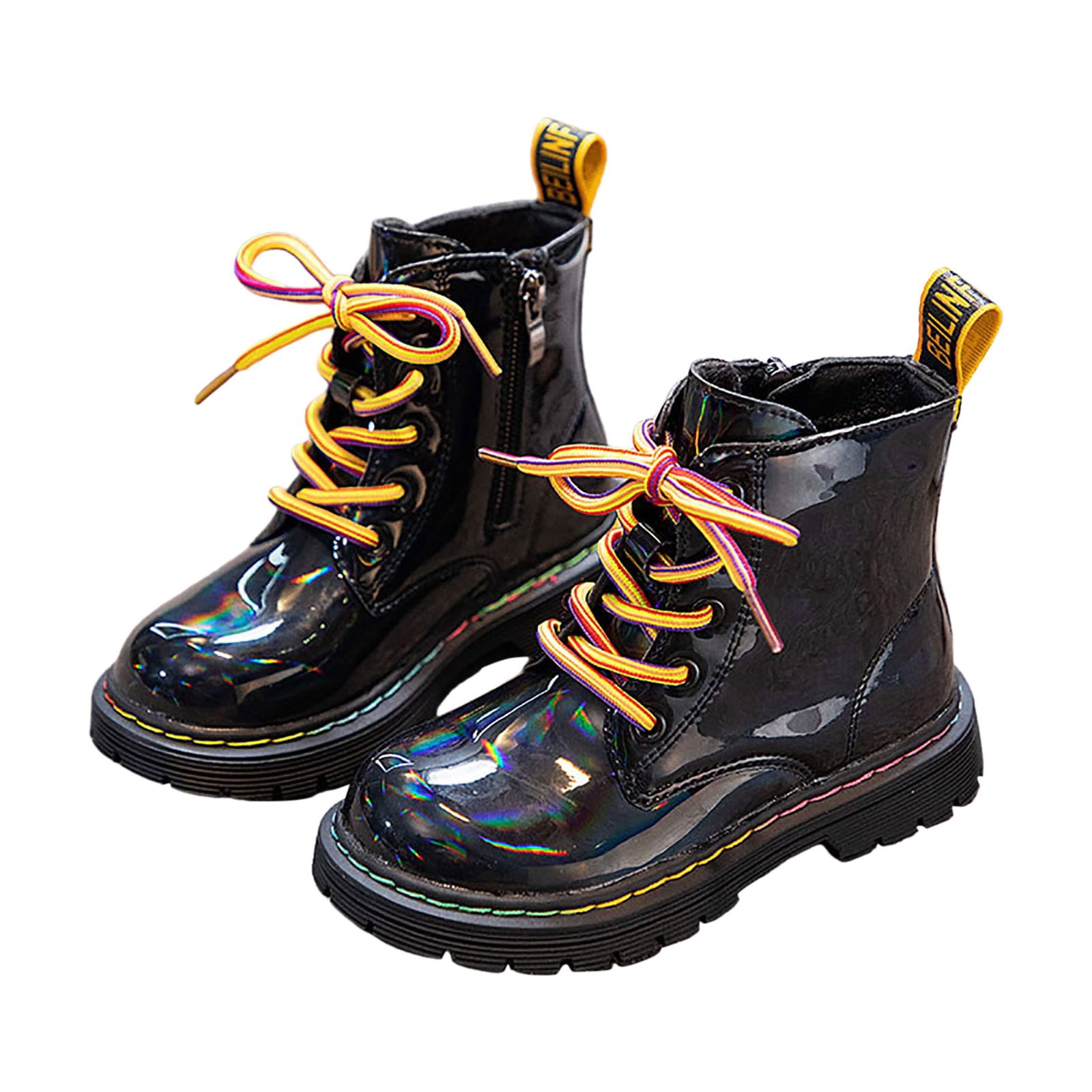Mepaouo Girls Rain Boots Rainbow Shoelace Lug Sole Waterproof Ankle ...
