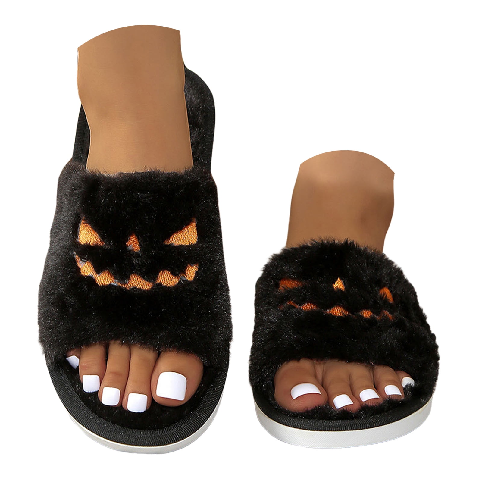 Mepaouo Halloween Slippers Womens Mens Open Toe Plush Spooky Slides ...