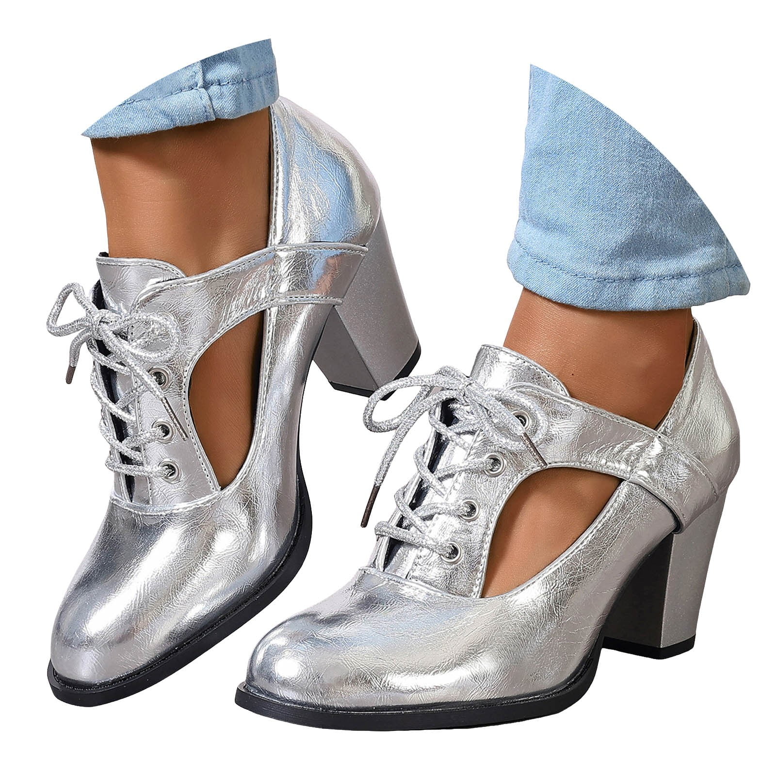 Mepaouo Heel Combat Boots for Women Lace up Fashion Heels Boots Strappy ...