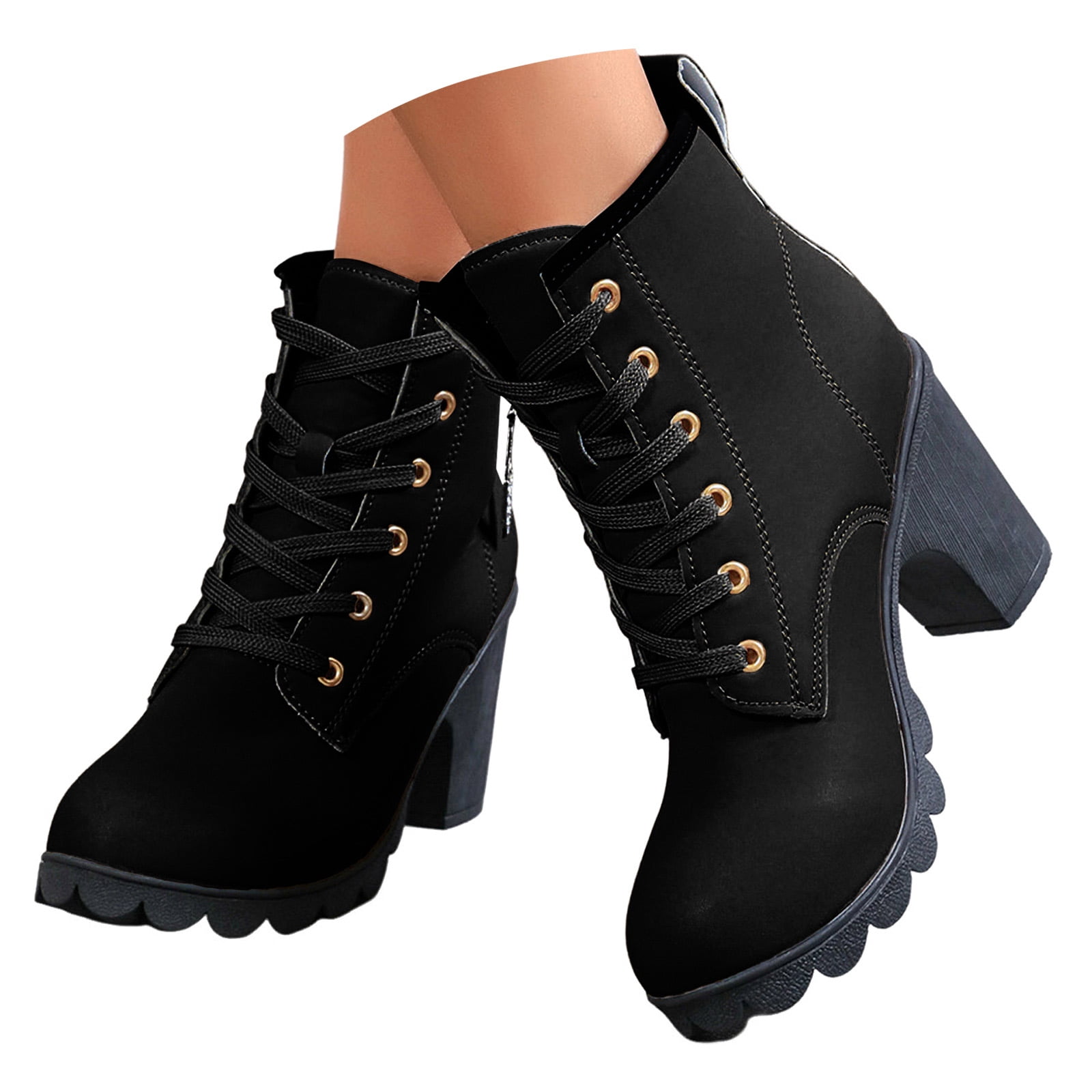 Mepaouo High Heels Boots for Women Lace up Combat Ankle Booties ...