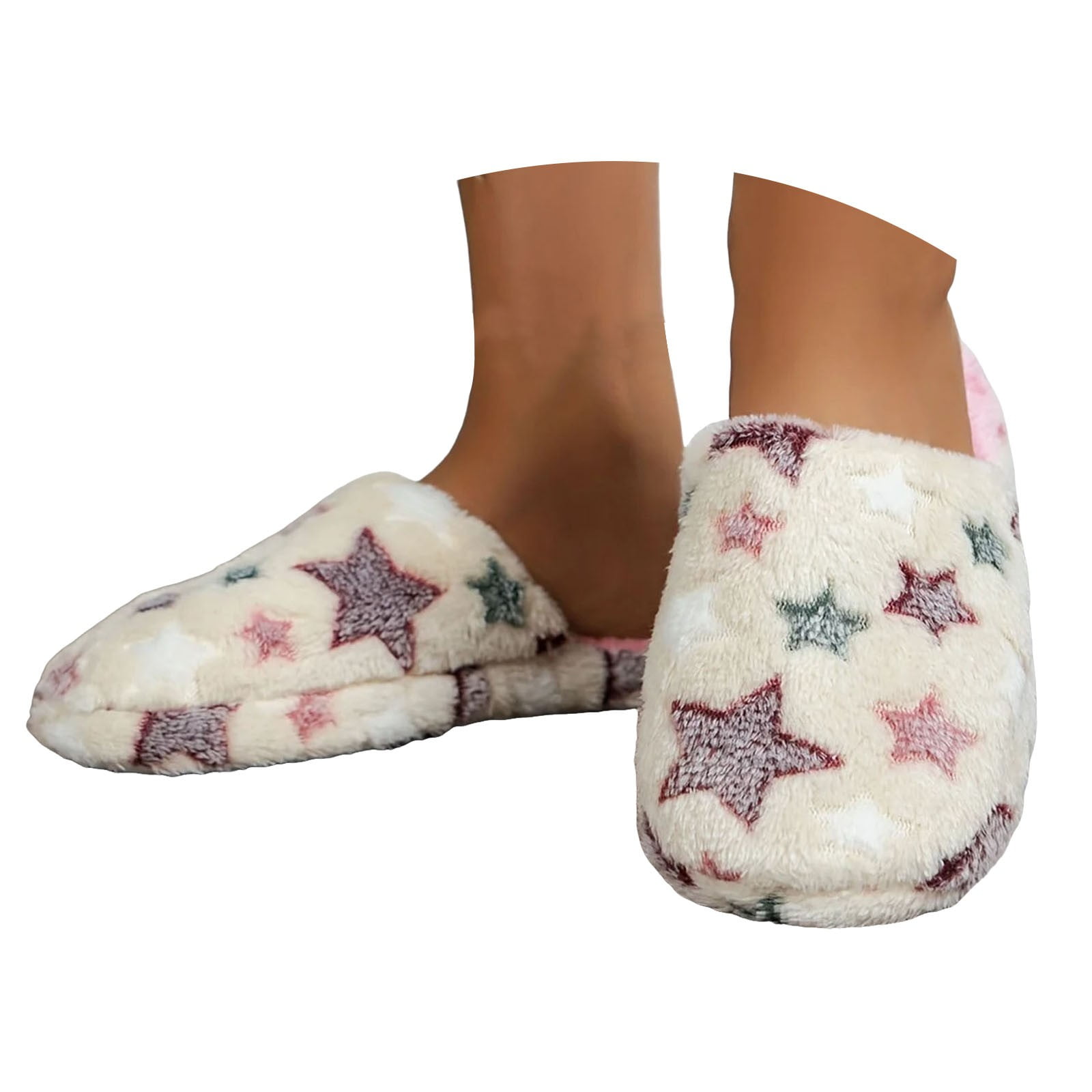 Mepaouo House Slippers for Women Men Star Plush Fuzzy Slides Indoor ...