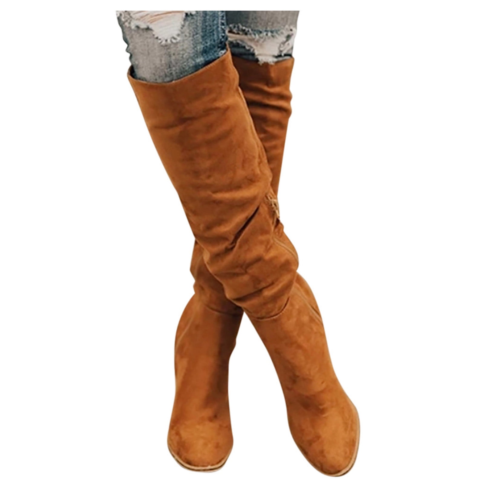 Mepaouo Knee-High Boots Fall Boots for Women Pointed Toe Wide Calf ...