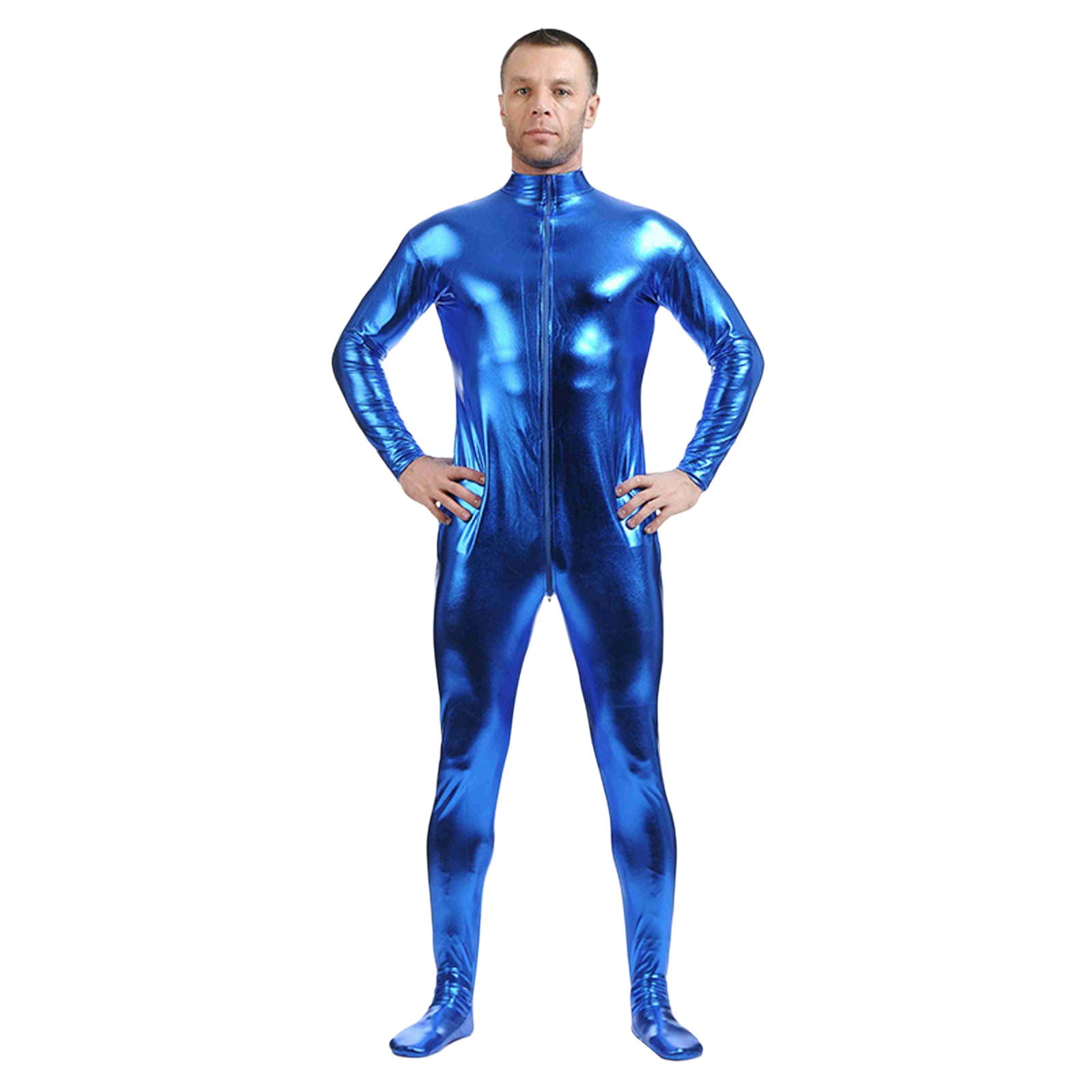 Mepaouo Latex Catsuit Front Zipper Tights for Men Rubber Bodysuit ...
