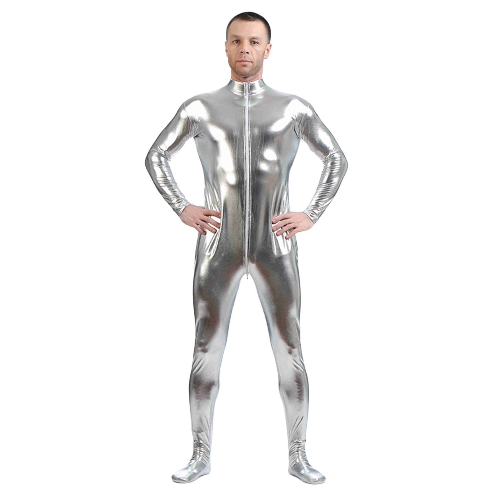 Mepaouo Latex Catsuit Front Zipper Tights for Men Rubber Bodysuit ...