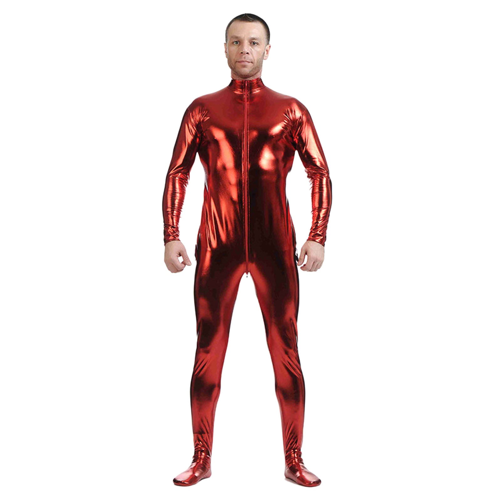 Mepaouo Latex Catsuit Front Zipper Tights for Men Rubber Bodysuit ...