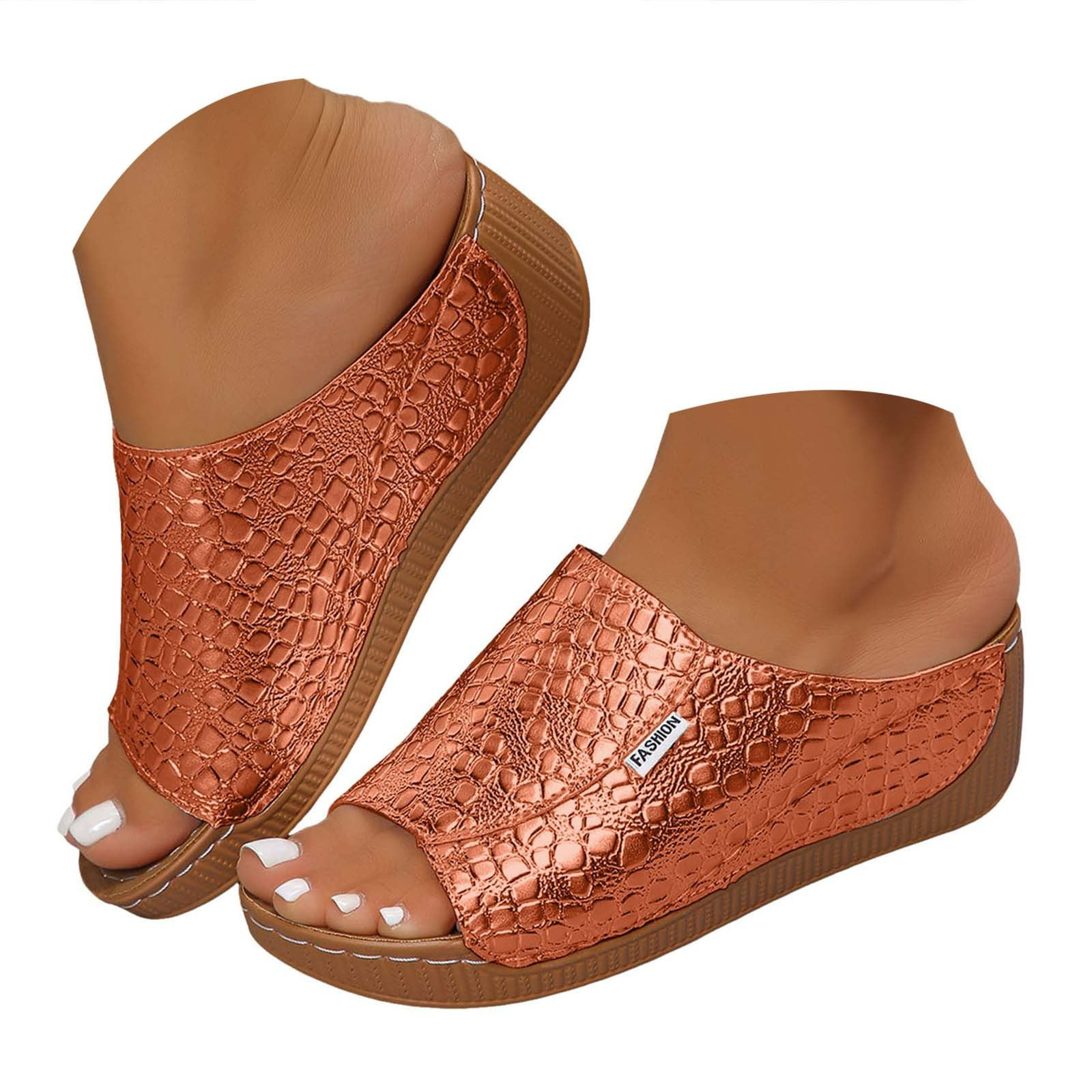 Mepaouo Leather Wedge Sandals for Women Arch Support Platform Walking ...