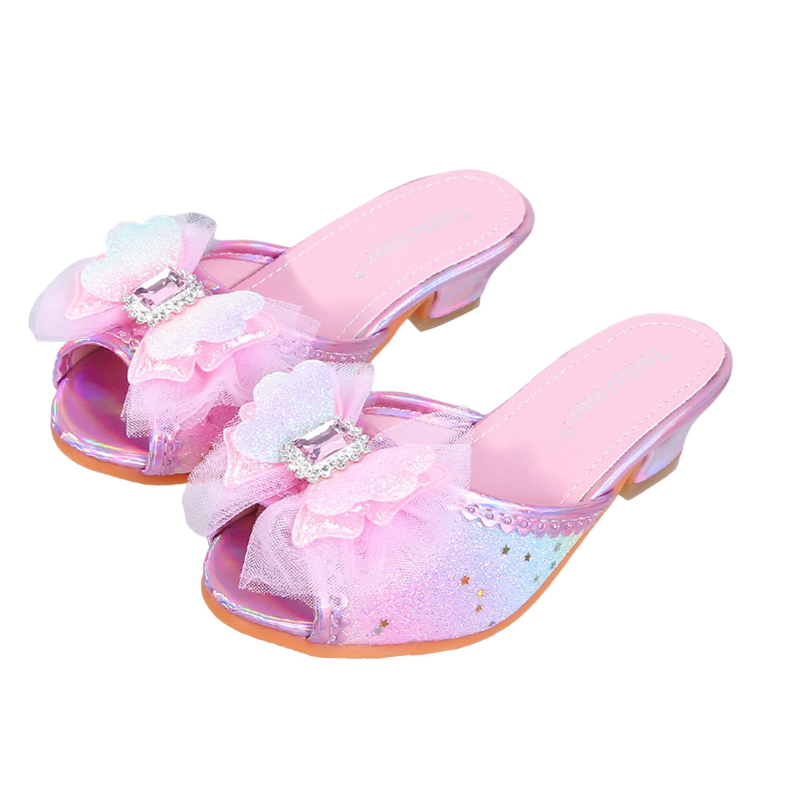 Mepaouo Litter Girls Sandals Peep Toe Glitter Bow Low Heel Slide Pumps ...