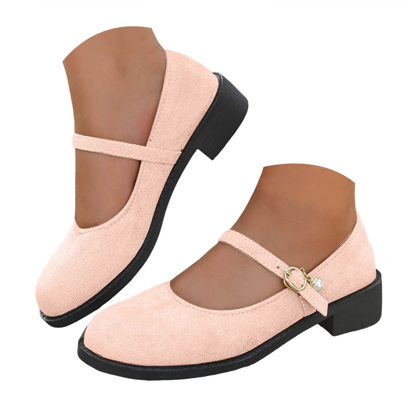 Mepaouo Mary Jane Flat Shoes for Women Arch Support Low Wedge Heel ...