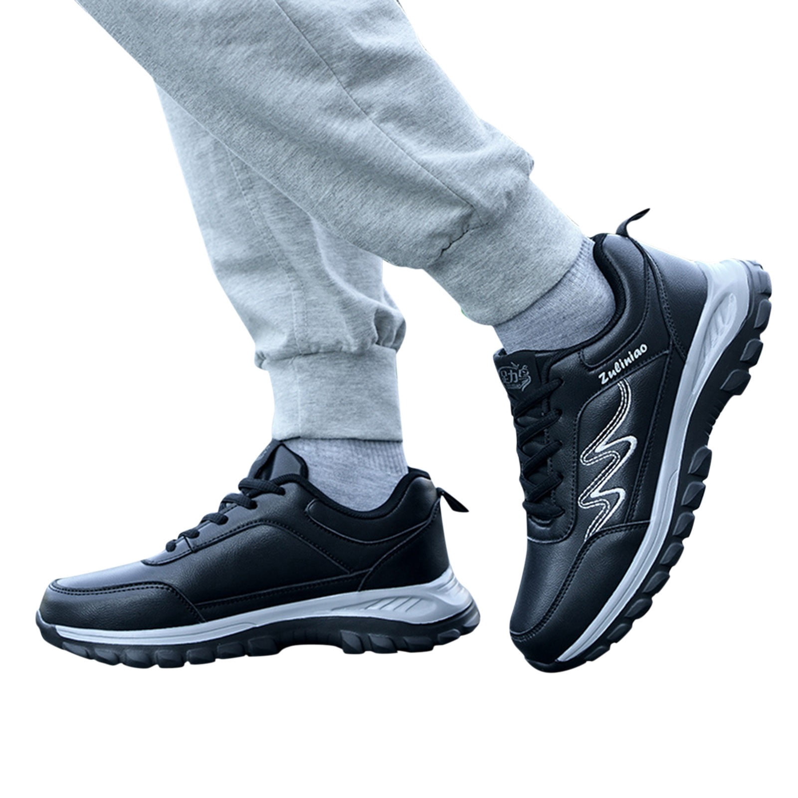 Mepaouo Men's Sneakers Leather Running Shoes Lightweight Athletic Gym ...