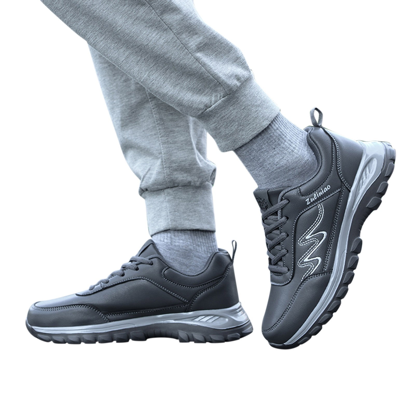 Mepaouo Men's Sneakers Leather Running Shoes Lightweight Athletic Gym ...