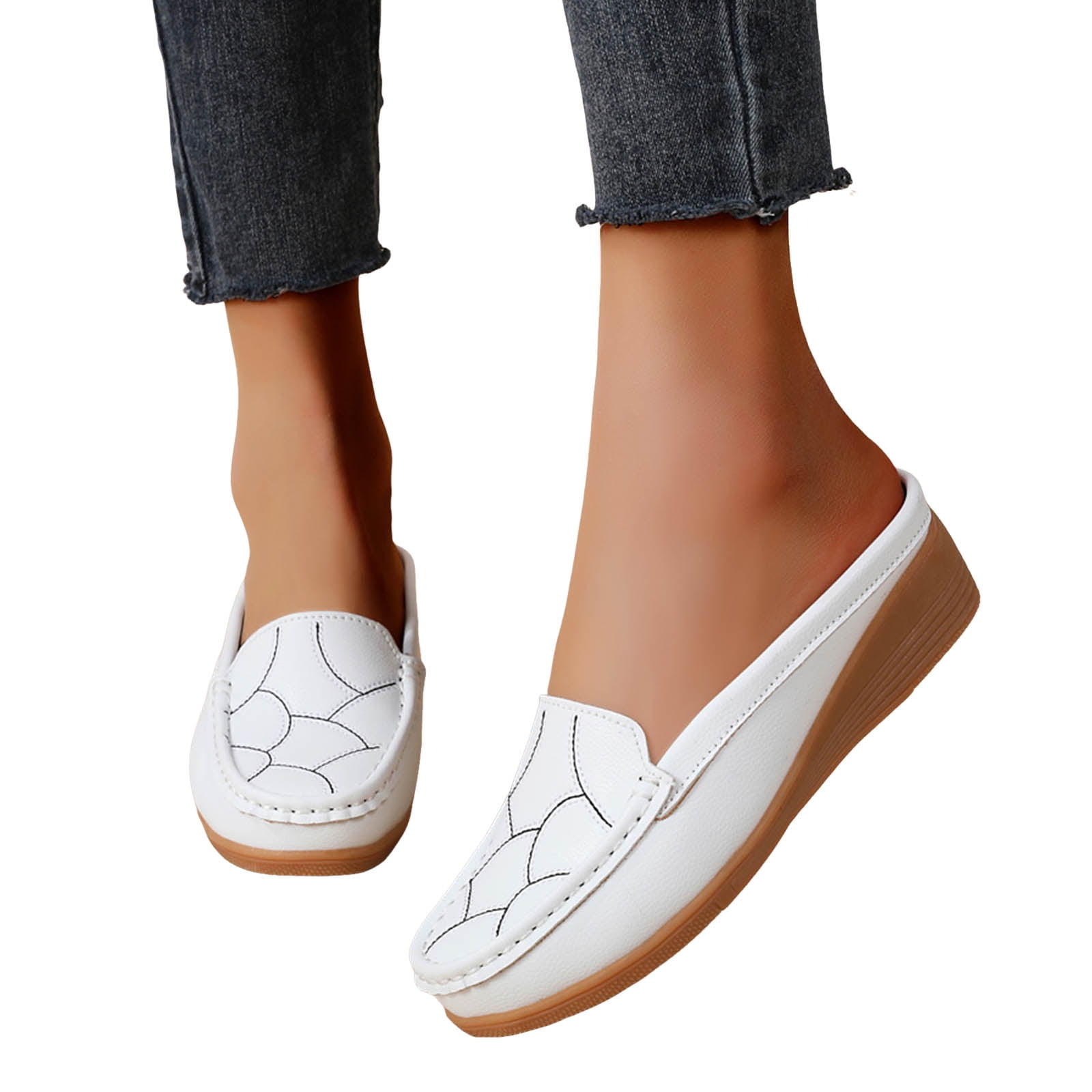 Mepaouo Mules for Women Comfortable Dressy Round Toe Wedge Slides Clogs ...