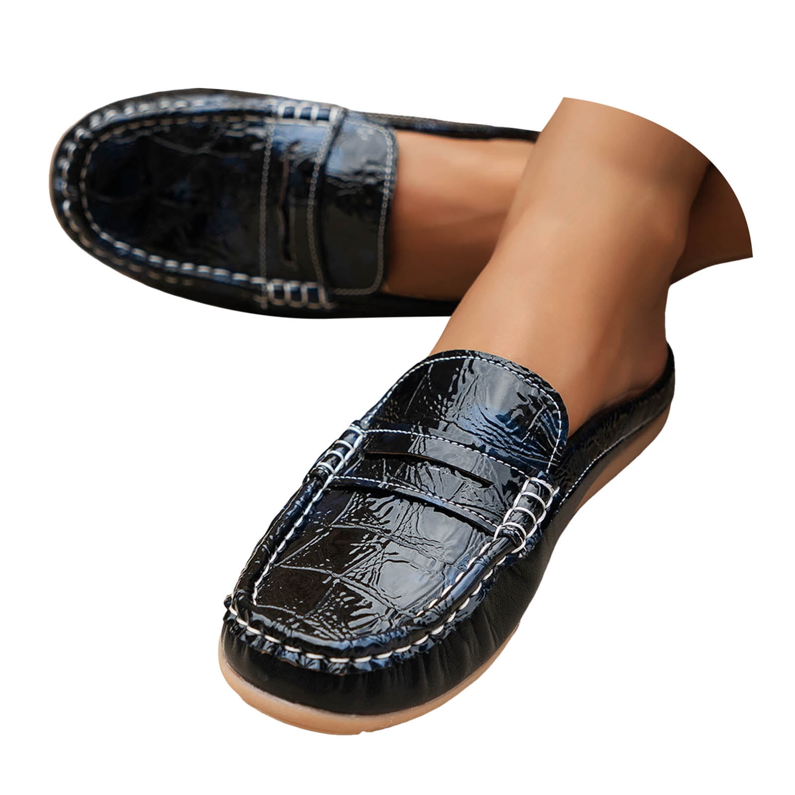 Mepaouo Mules for Women Flats Shoes Round Toe Backless Mule Slides ...