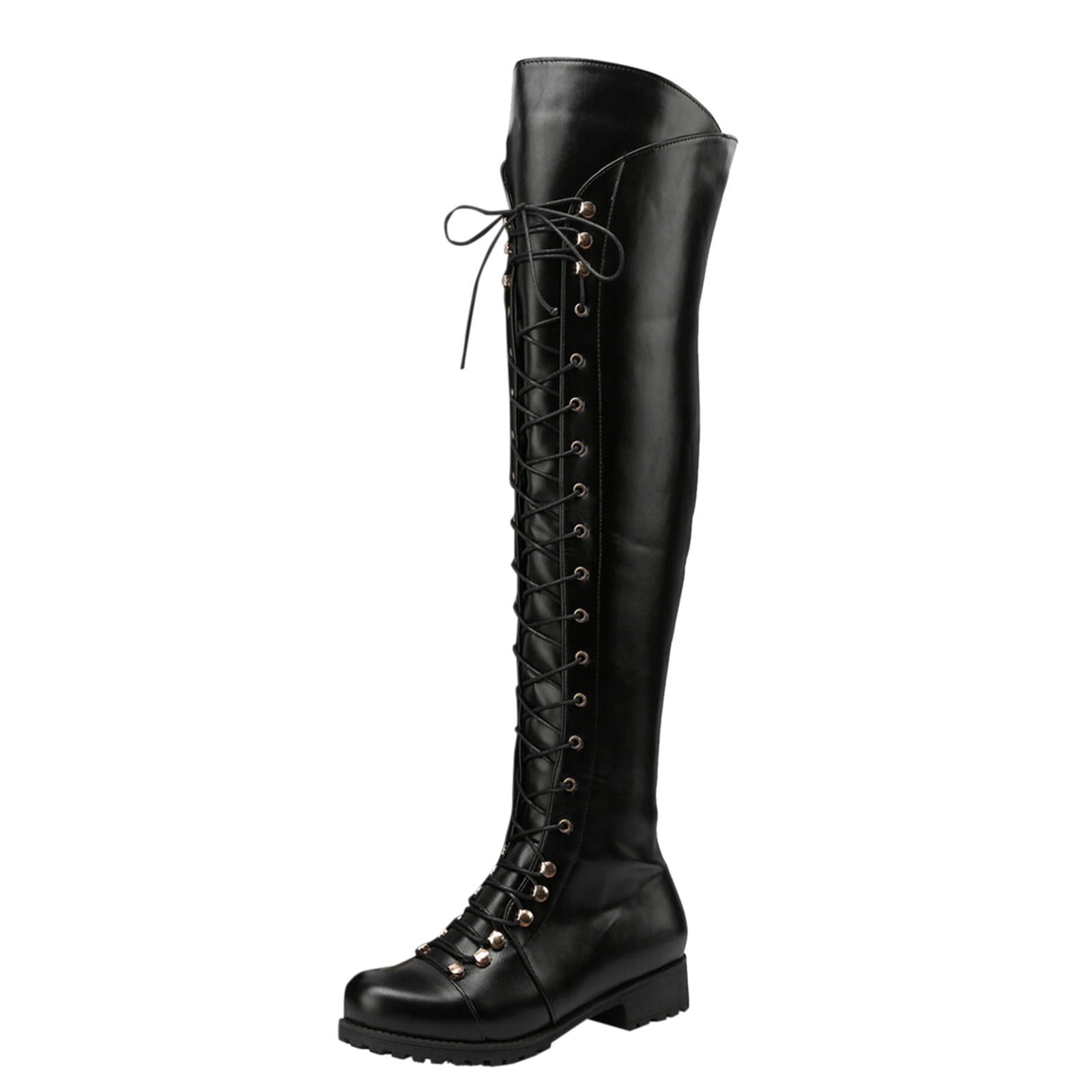 Mepaouo Over the Knee Boots for Women Platform Lace up Leather Riding ...