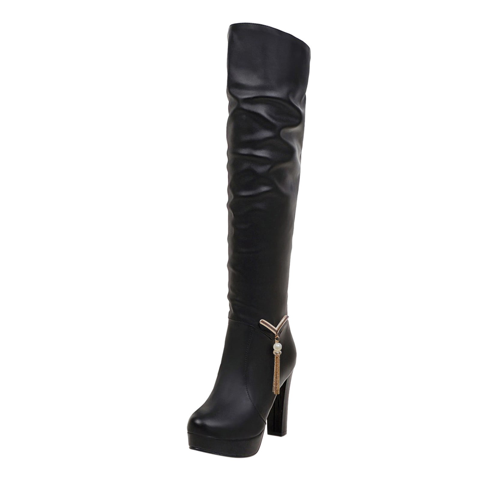 Mepaouo Platform Knee High Boots for Women Chunky Heel Zipper Thigh ...