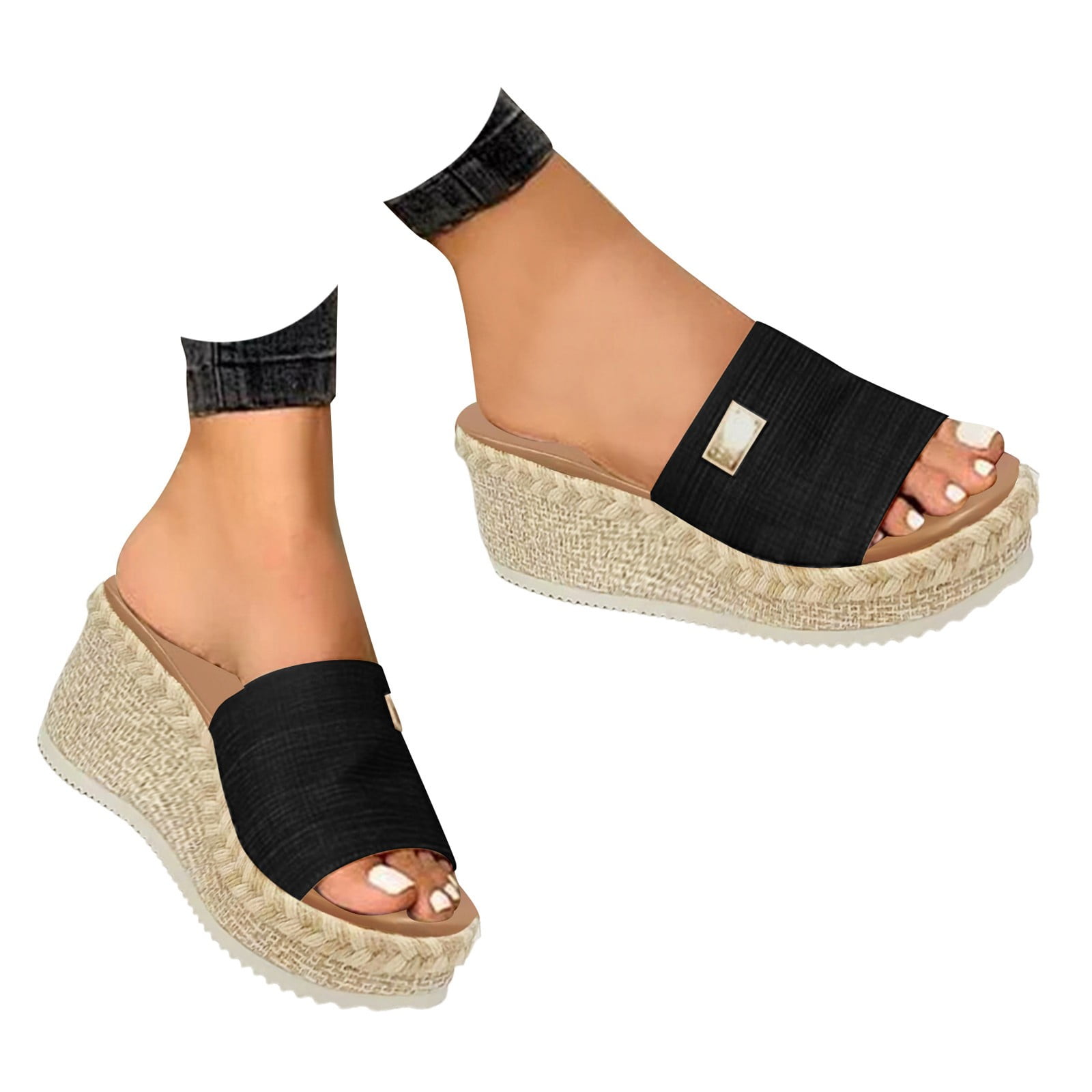 Mepaouo Platform Sandals Women Slip on Espadrille Wedges Slides Bohemia ...