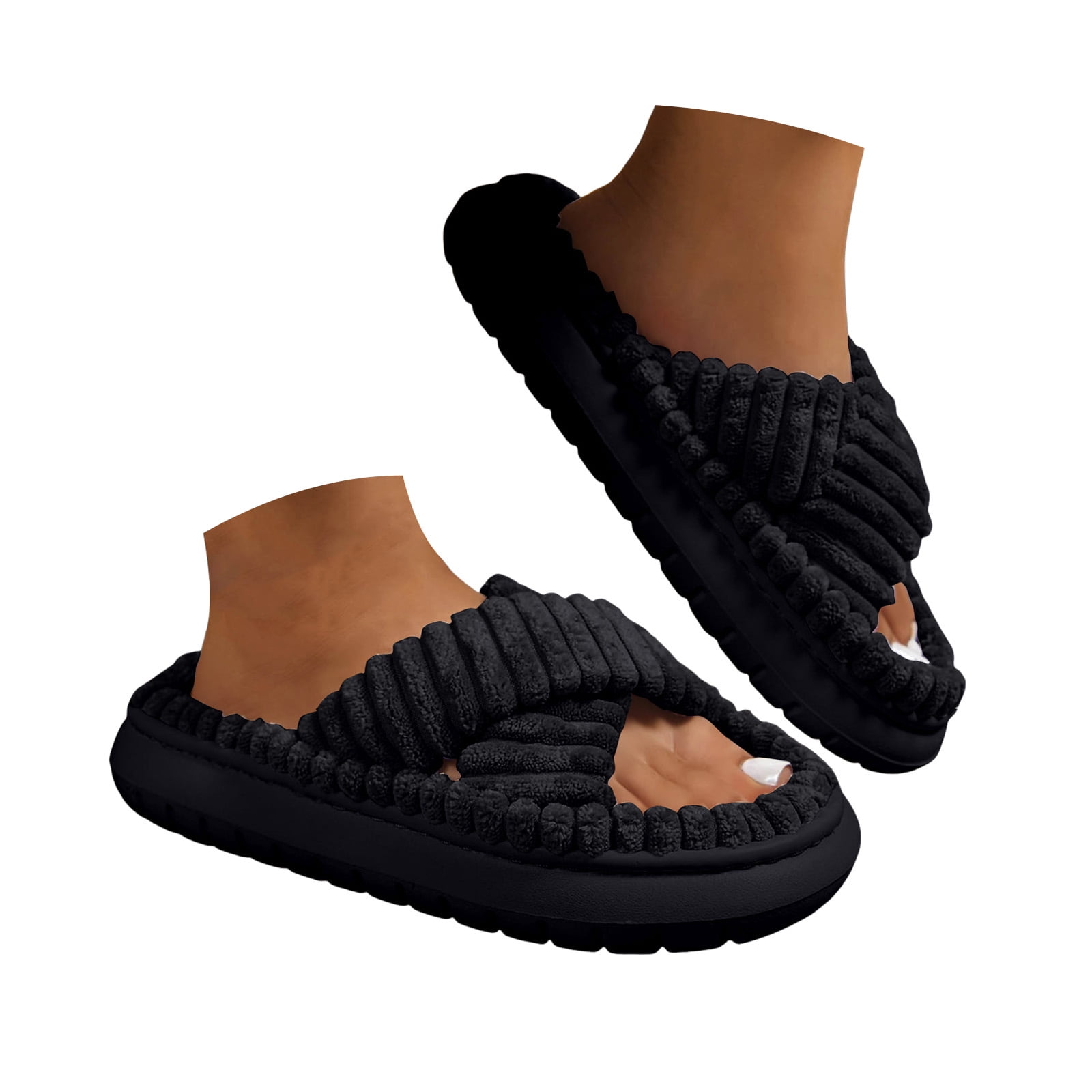 Mepaouo Platform Slippers for Women Corduroy Crossbands Open Toe Slides ...